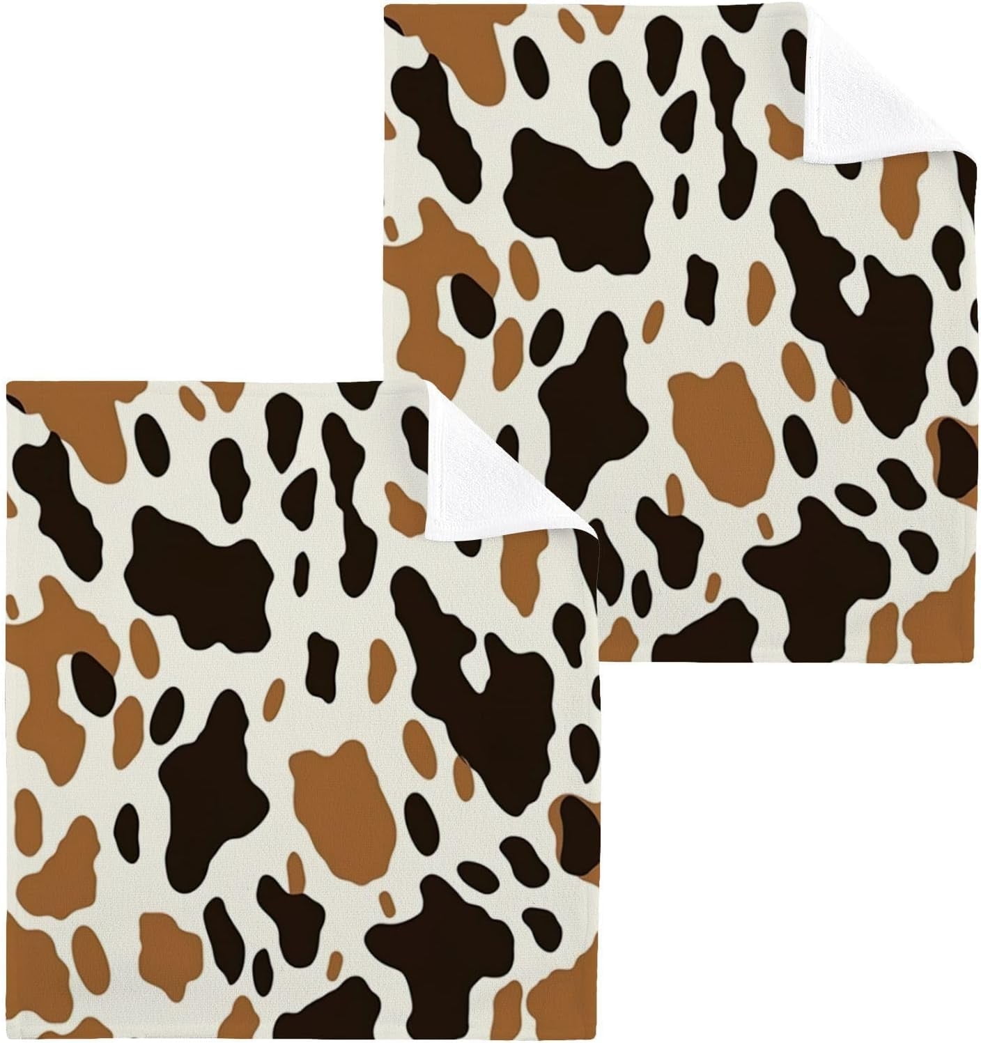 2 Pack Cow Print Pure Cotton Washcloths 12 x 12 Inch Reusable Absorbent ...
