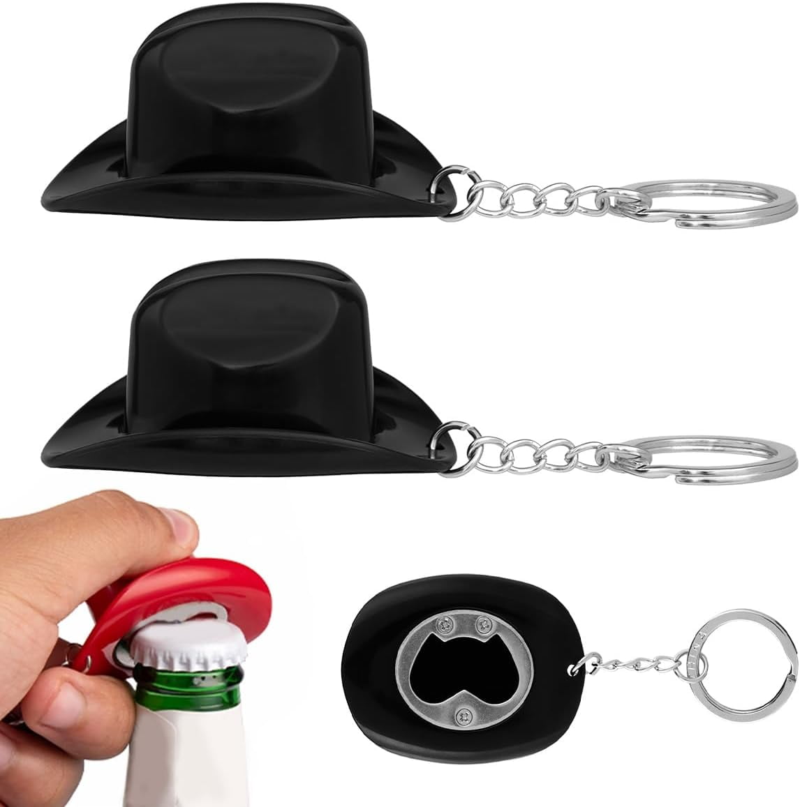 2-Pack Cowboy Hat Bottle Opener Keychain Set - Rustic Western Style ...
