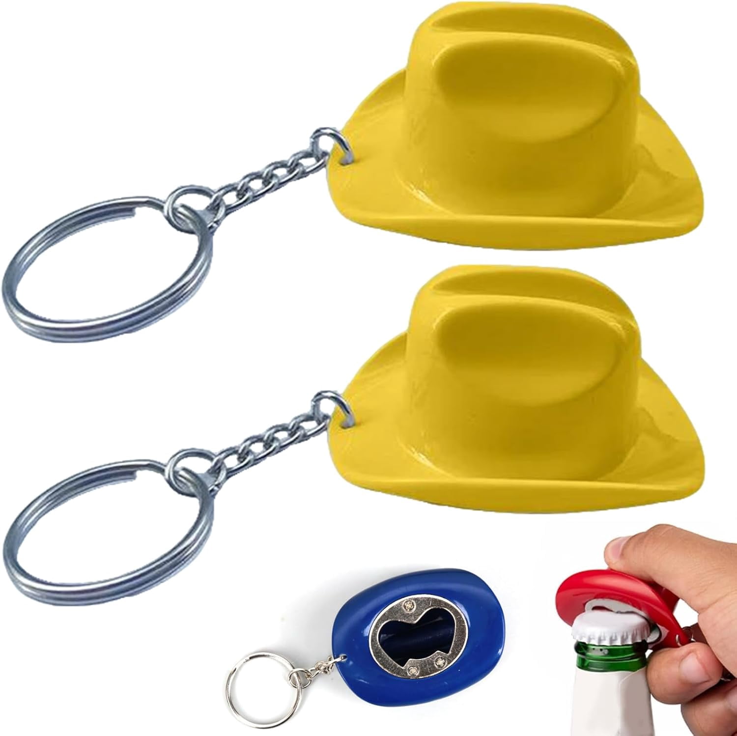 2 Pack Cowboy Hat Bottle Opener Keychain Western Cowgirl Beer Cap ...
