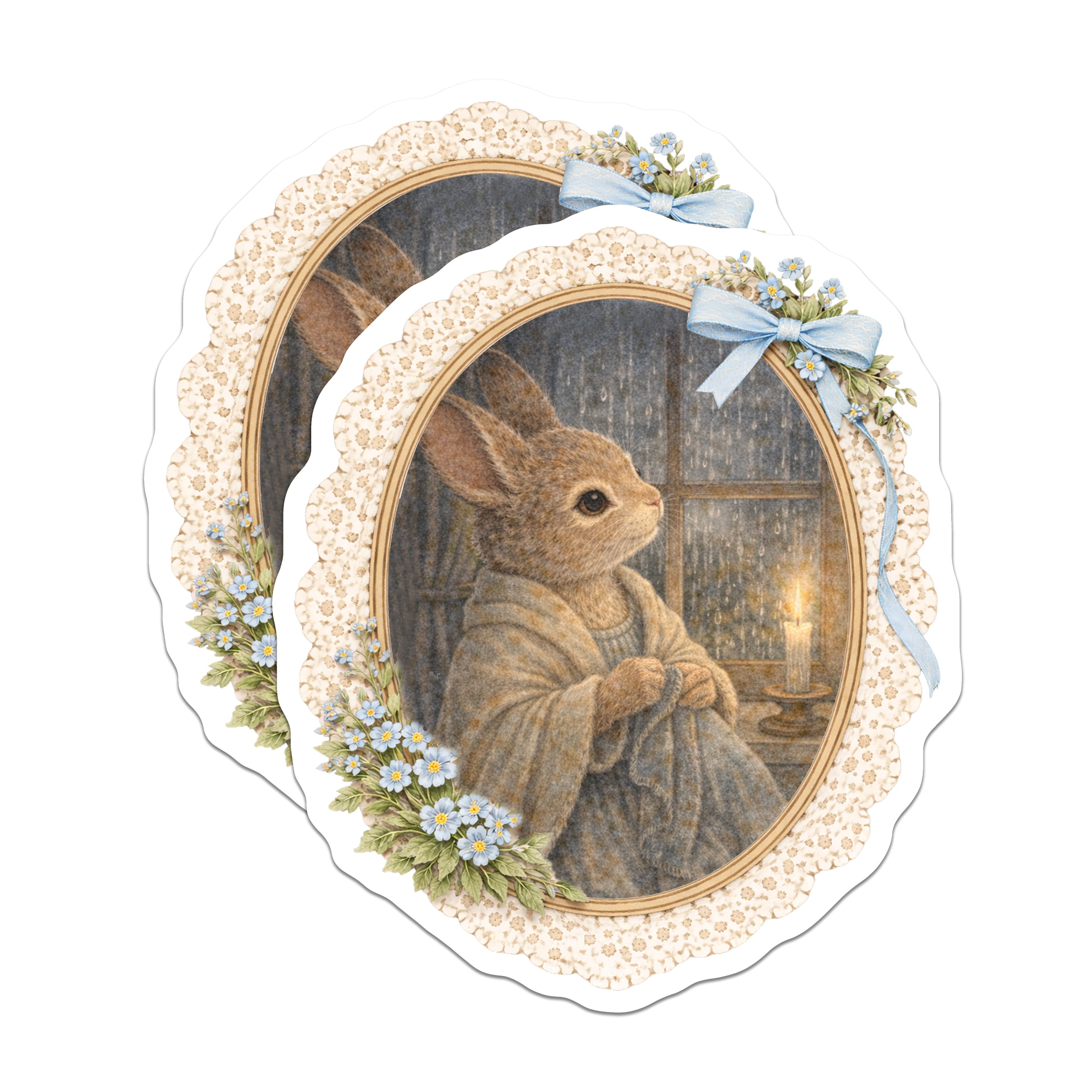 (2 Pack) Cozy Bunny Magnets - Whimsical Cottagecore Rabbit Art - Rainy ...