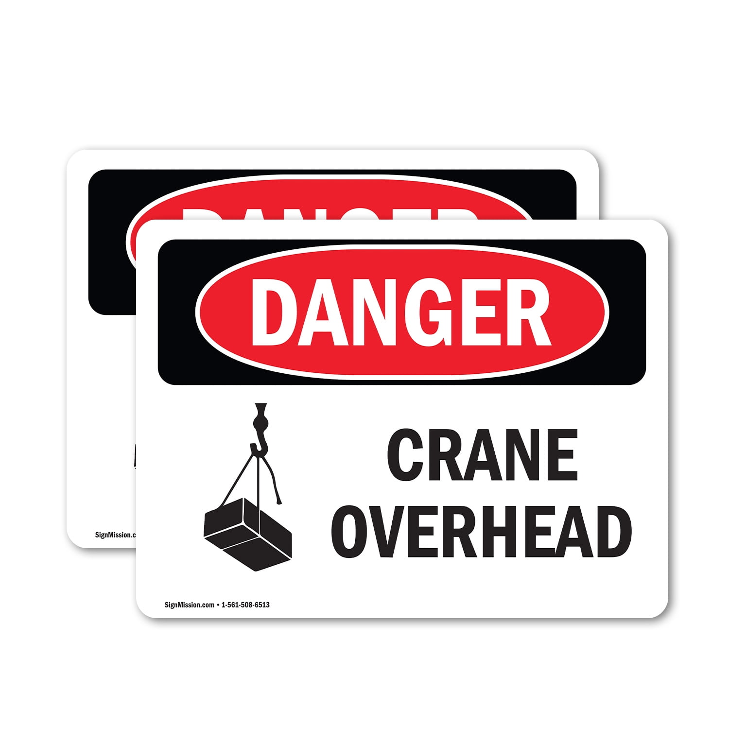 (2 Pack) Crane Overhead OSHA Danger Sign 10 Inch X 7 Inch Vinyl Label ...