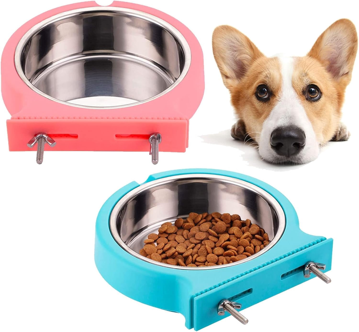 2 Pack Crate Dog Bowl Removable Stainless Steel Water Food Bowl Hanging ...