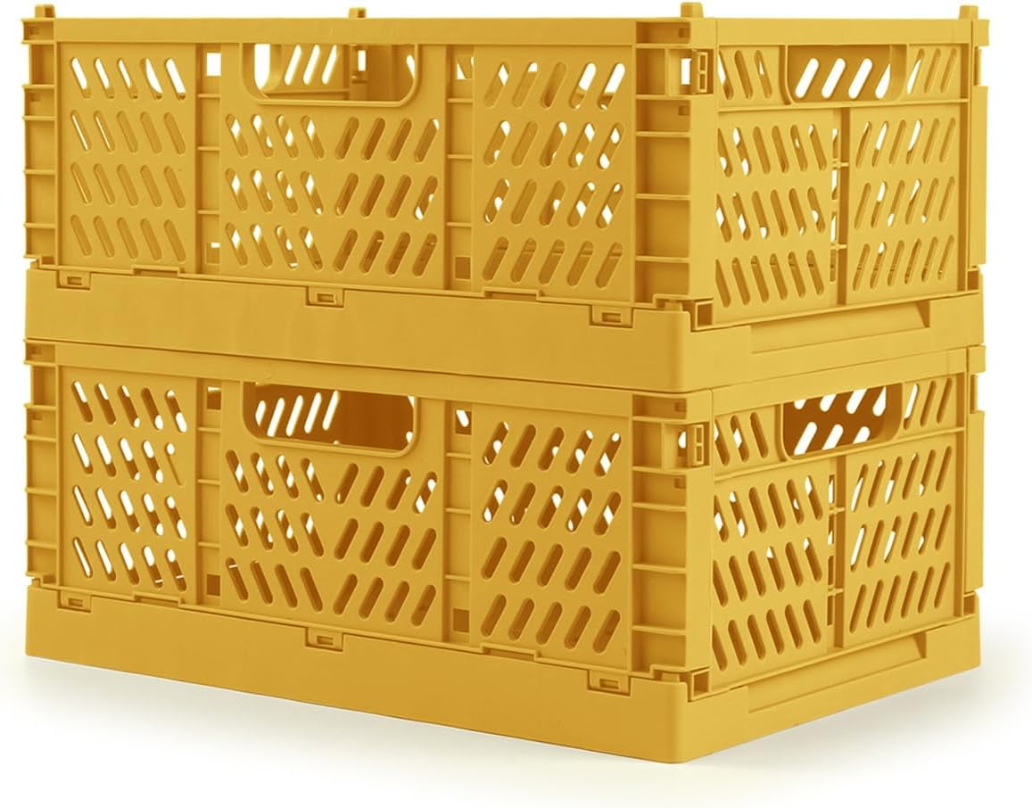 2-Pack Crates for Storage, Storage Crates Plastic Stackable, Foldable ...