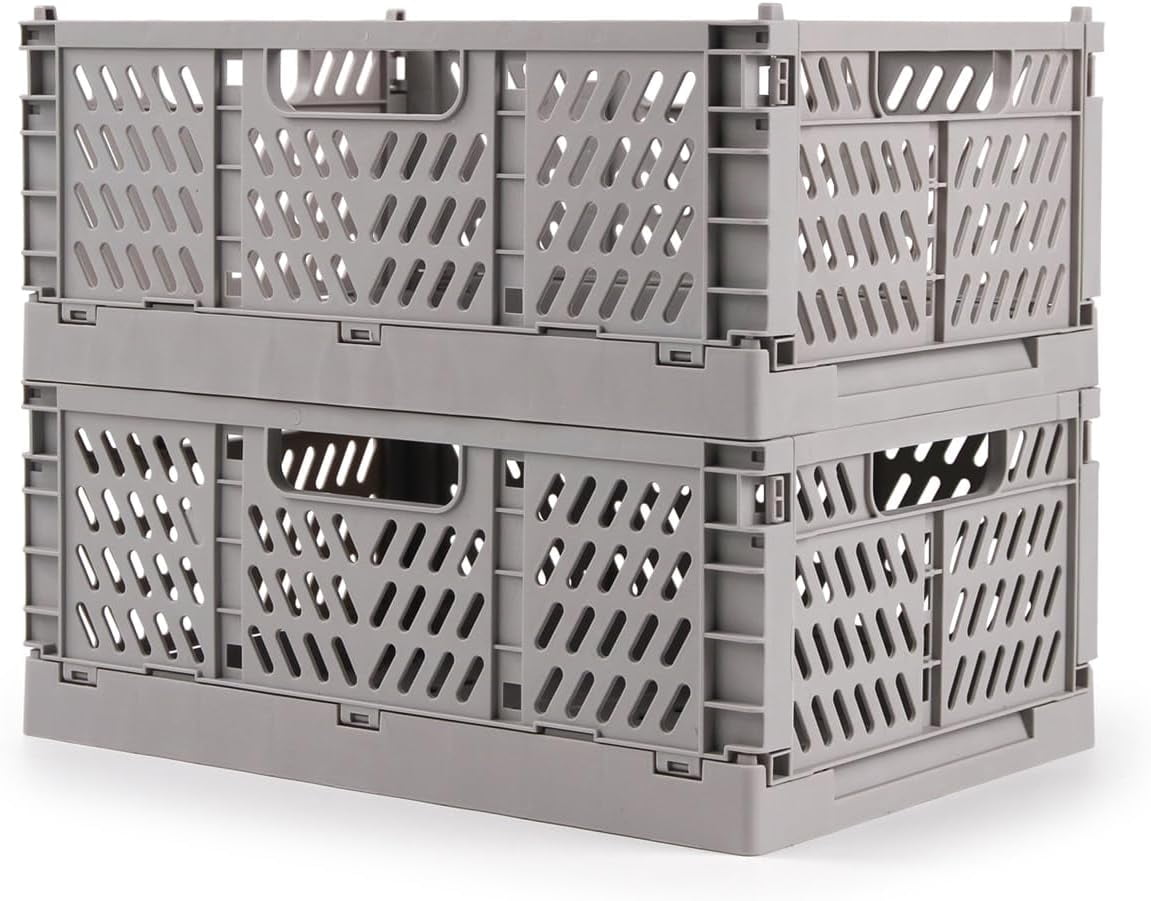 2-Pack Crates for Storage, Storage Crates Plastic Stackable, Foldable ...