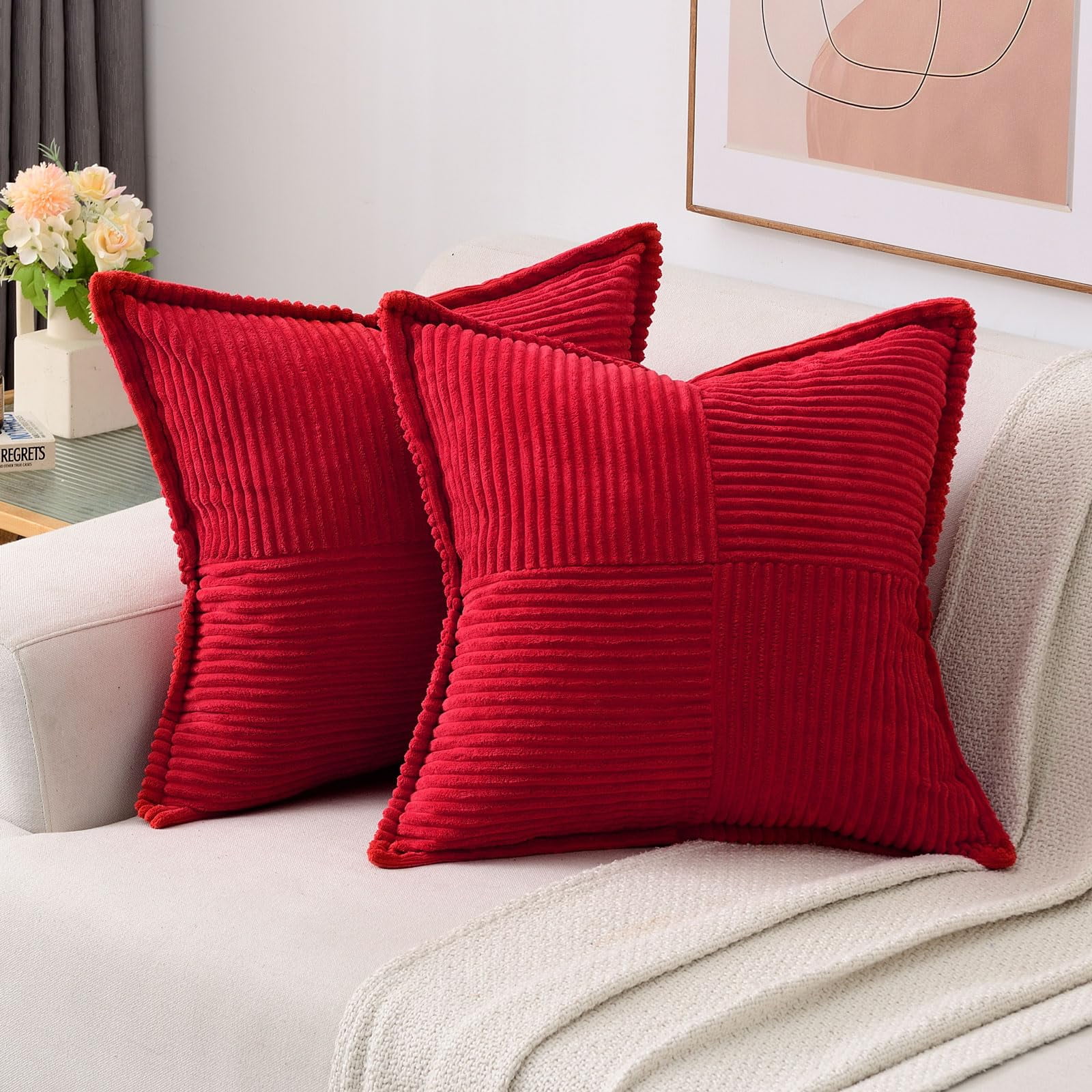 2 Pack Cream Corduroy Decorative Throw Pillow Covers 18 Inch x18 Inch ...