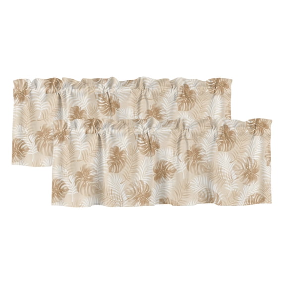 2 Pack Creamy Beige Leaf Valance for Window Modern Creamy Beige Palm ...