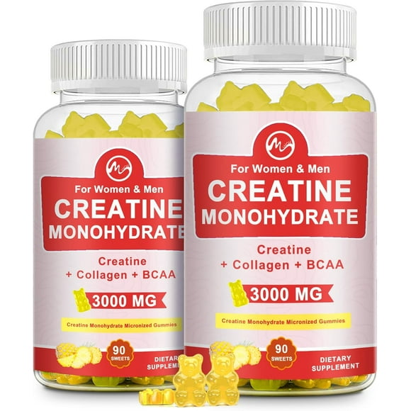 (2 Pack)Creatine Monohydrate Gummies - with Collagen & BCAA Creatine ...