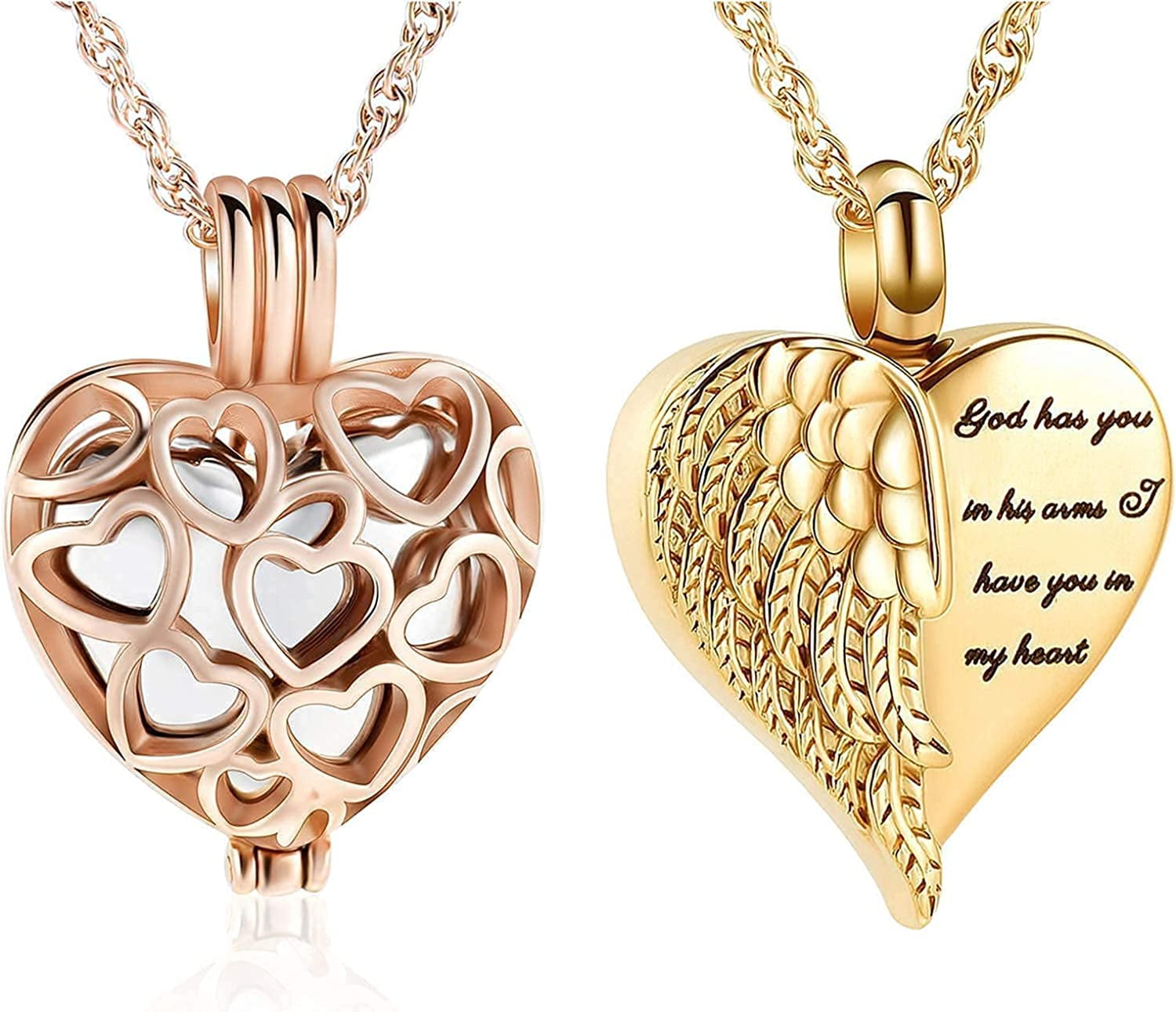 2 Pack Cremation Jewelry Heart Urn Necklaces Angel Wing Heart Dream ...