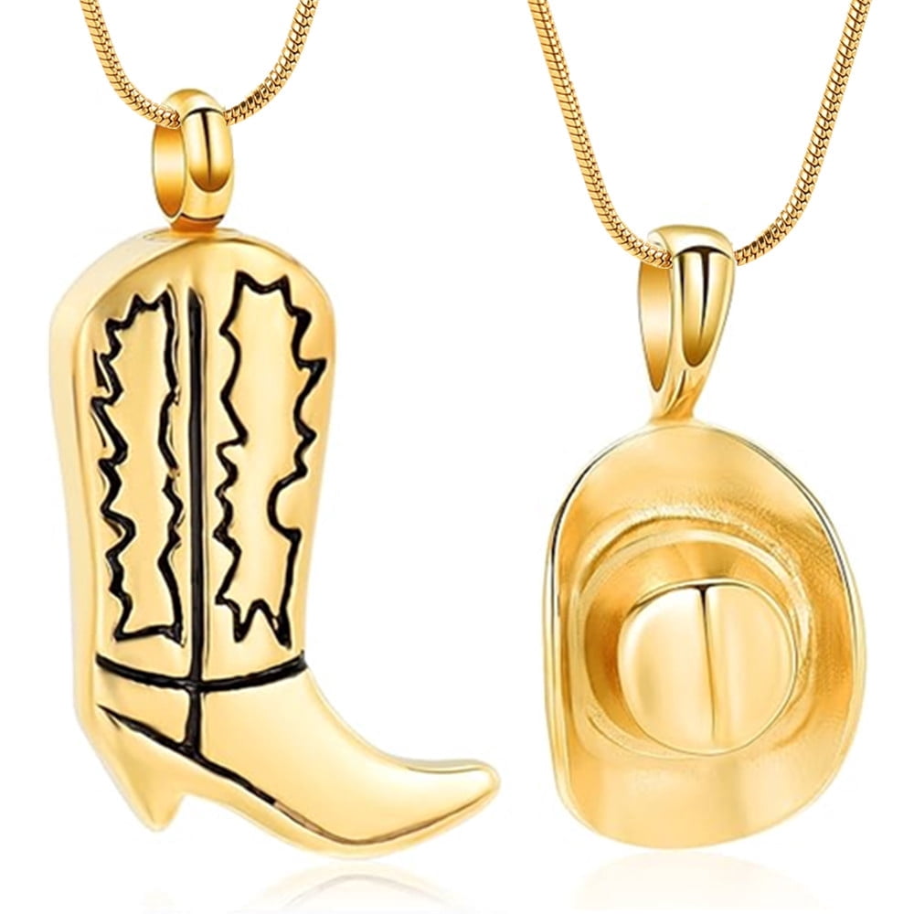 2 Pack Cremation Jewelry for Ashes Stainless Steel Cowboy Boot & Hat ...