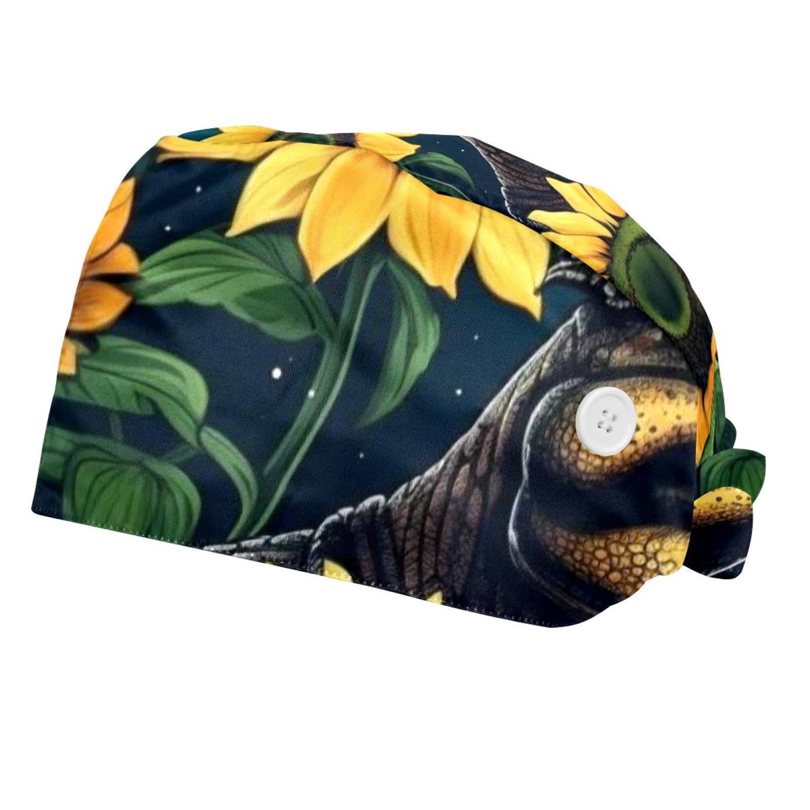 2 Pack Crocodile Starry Sunflower Adjustable Bouffant Caps Hats Working ...
