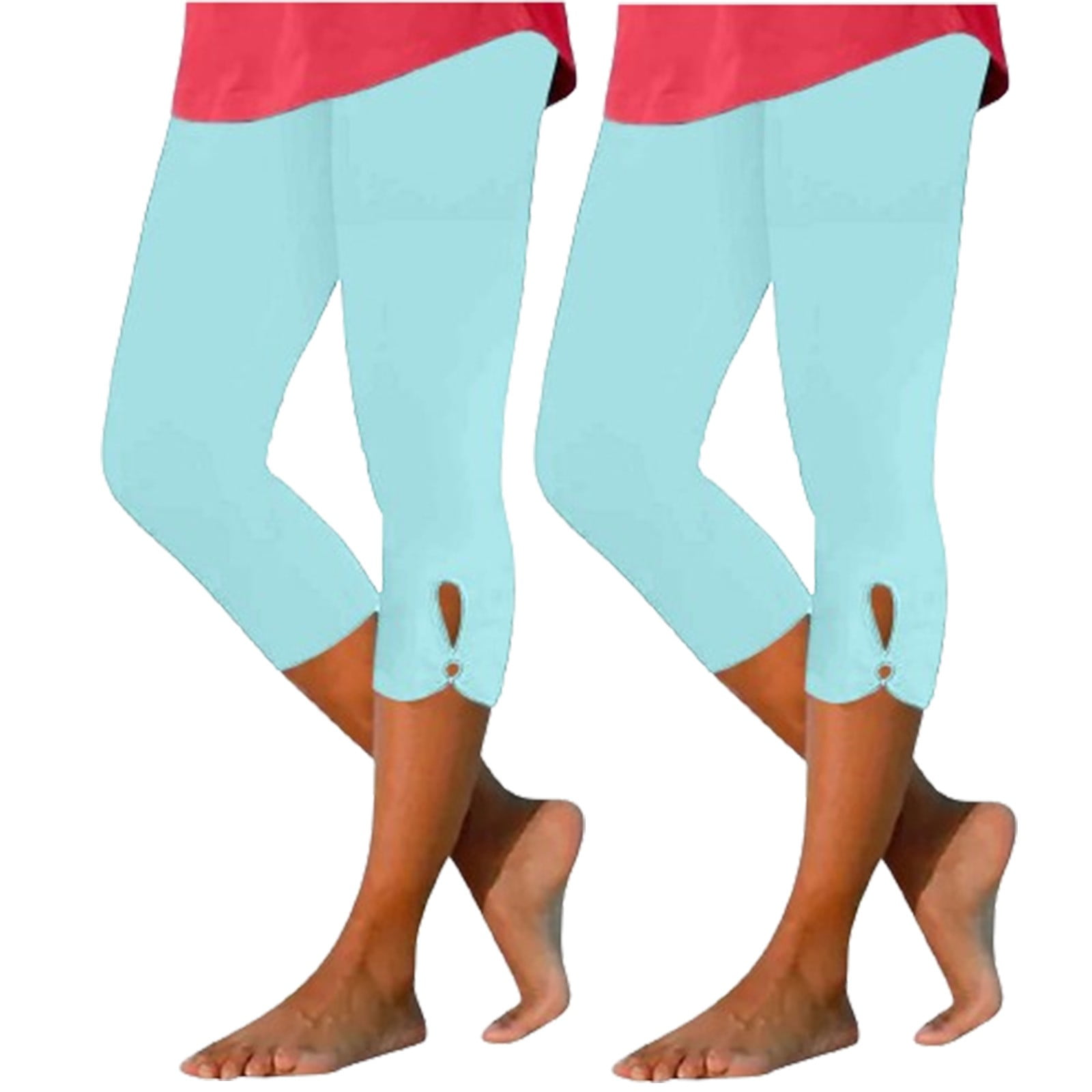 2 Pack Cropped Leggings for Women High Waist Slim Fit Casual Beach Capris Cutout Stretch Tights ...