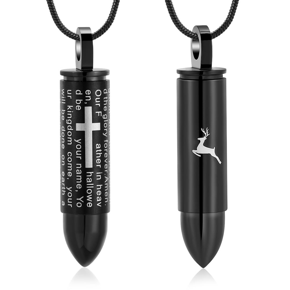 2 Pack Cross & Deer Cremation Jewelry Bullet Urn Necklace for Ashes for ...