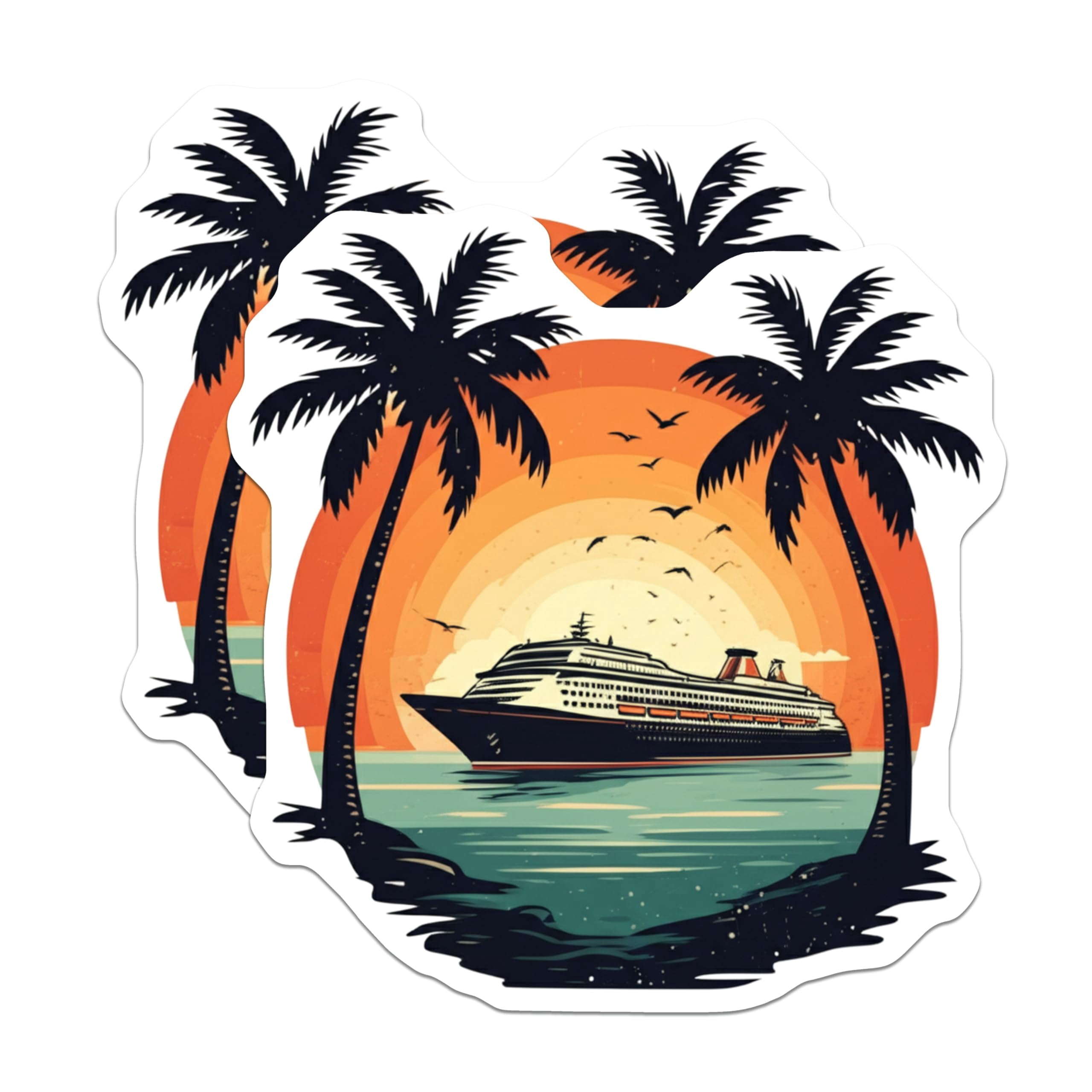(2 Pack) Cruise Ship Stickers - Tropical Palm Trees - Sunset Vacation ...