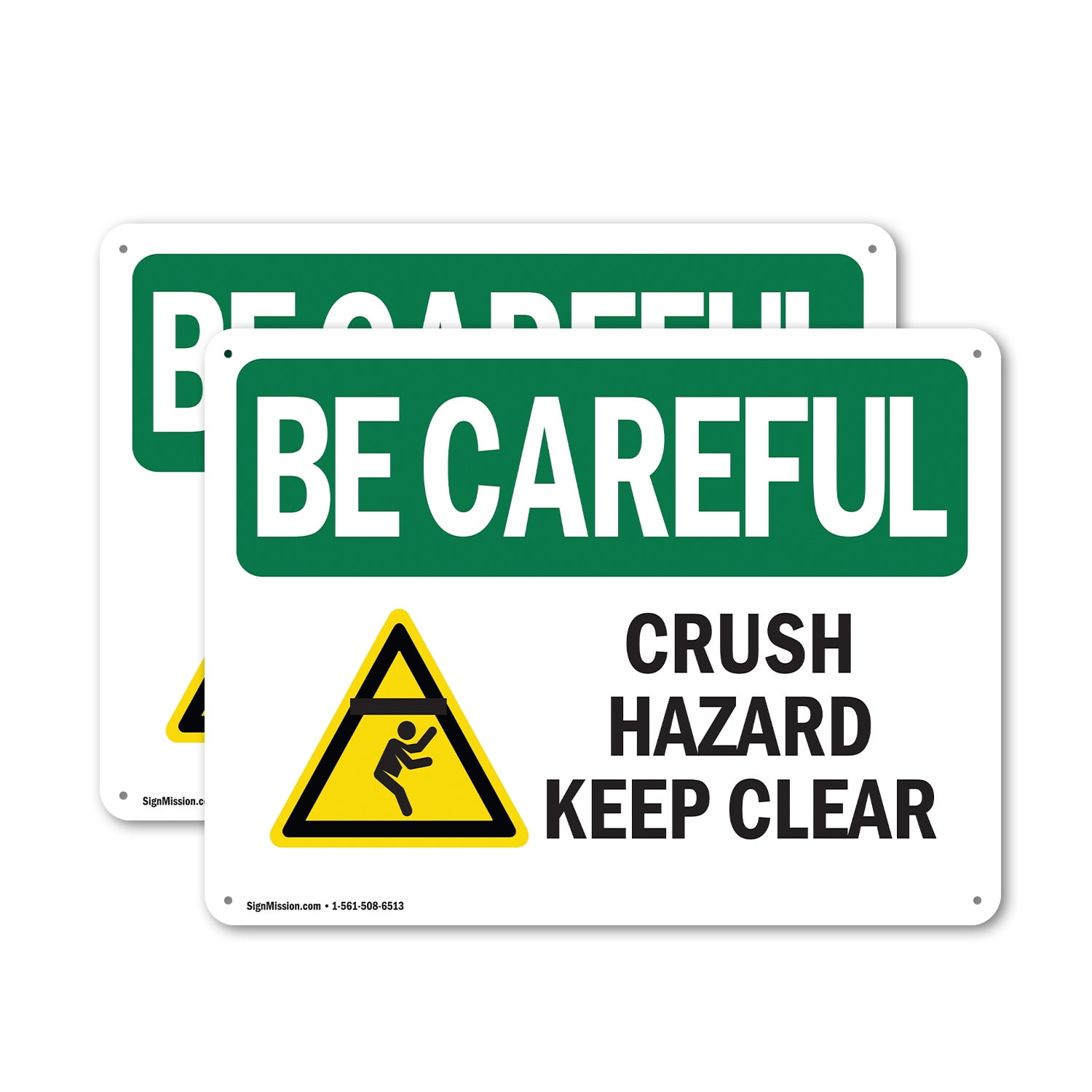 (2 Pack) Crush Hazard Keep Clear With Symbol OSHA Be Careful Sign 18 ...