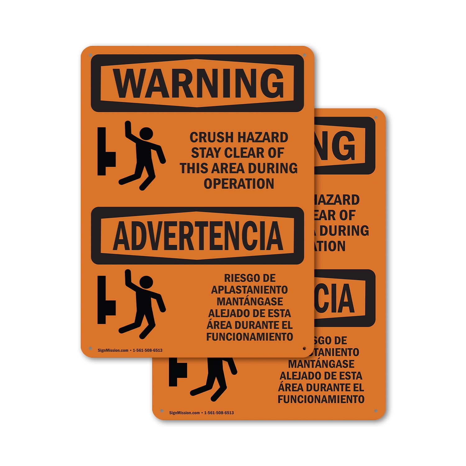 (2 Pack) Crush Hazard Stay Clear Bilingual OSHA Warning Sign 18 Inch X ...