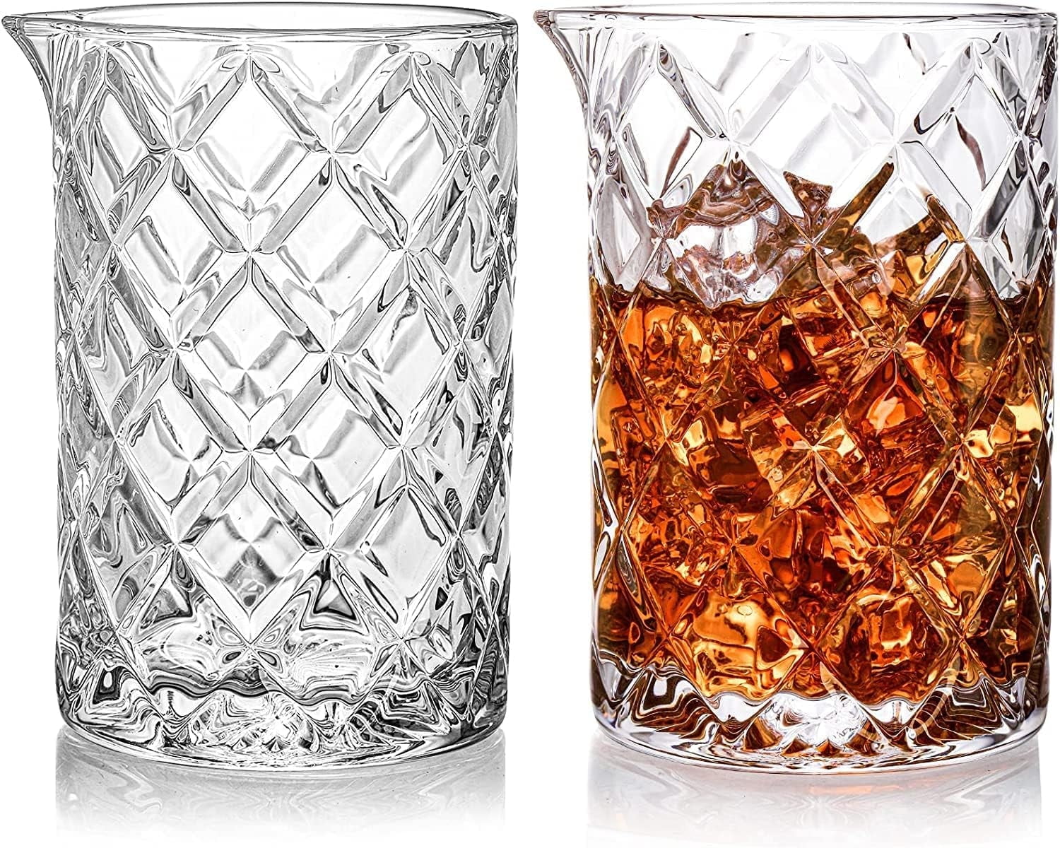 2 Pack Crystal Cocktail Mixing Glass, 22Oz Thick Bottom Seamless Bar ...