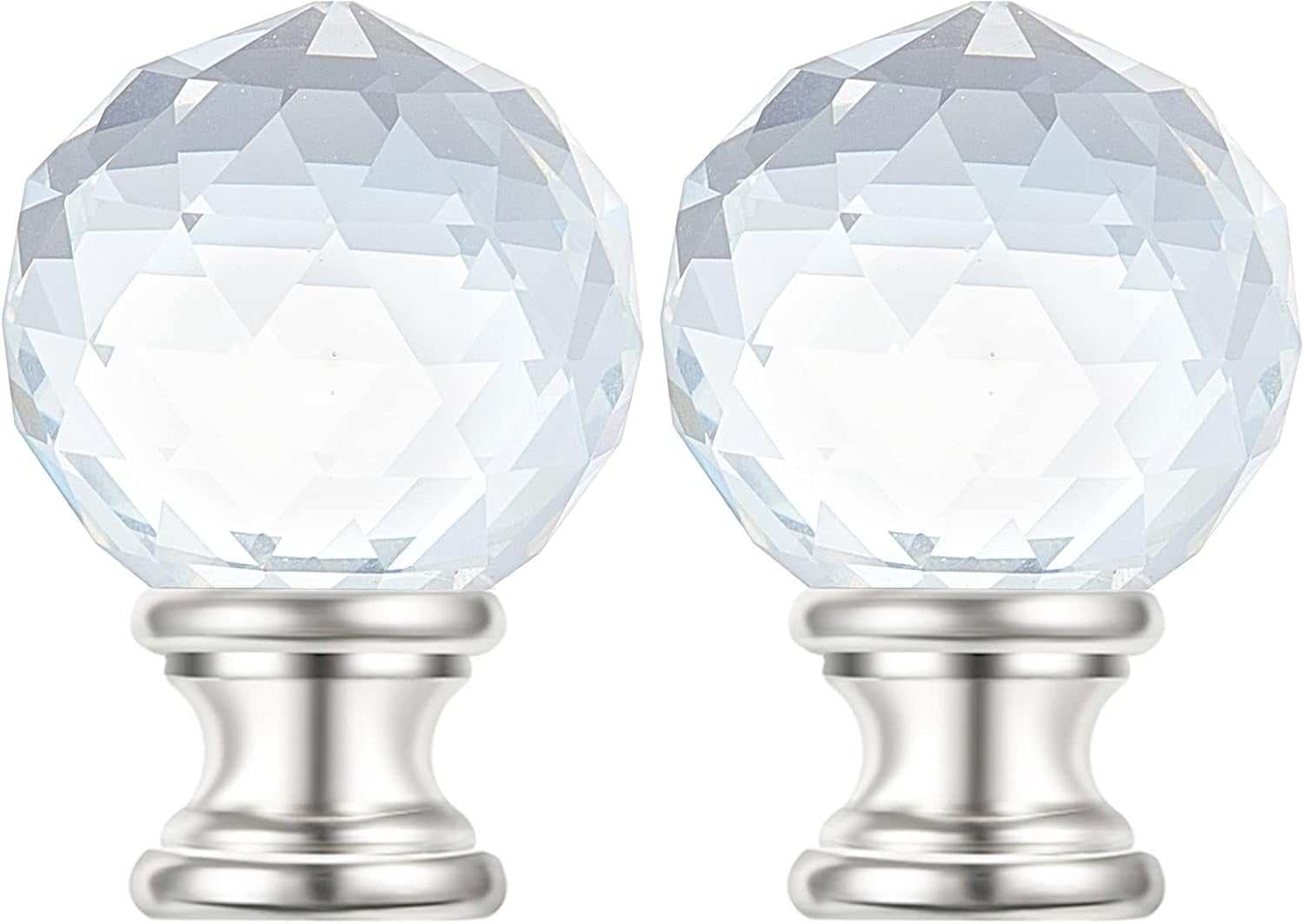 2 Pack Crystal Glass Lamp Finials Crystal Ball Finial with Silver Base ...