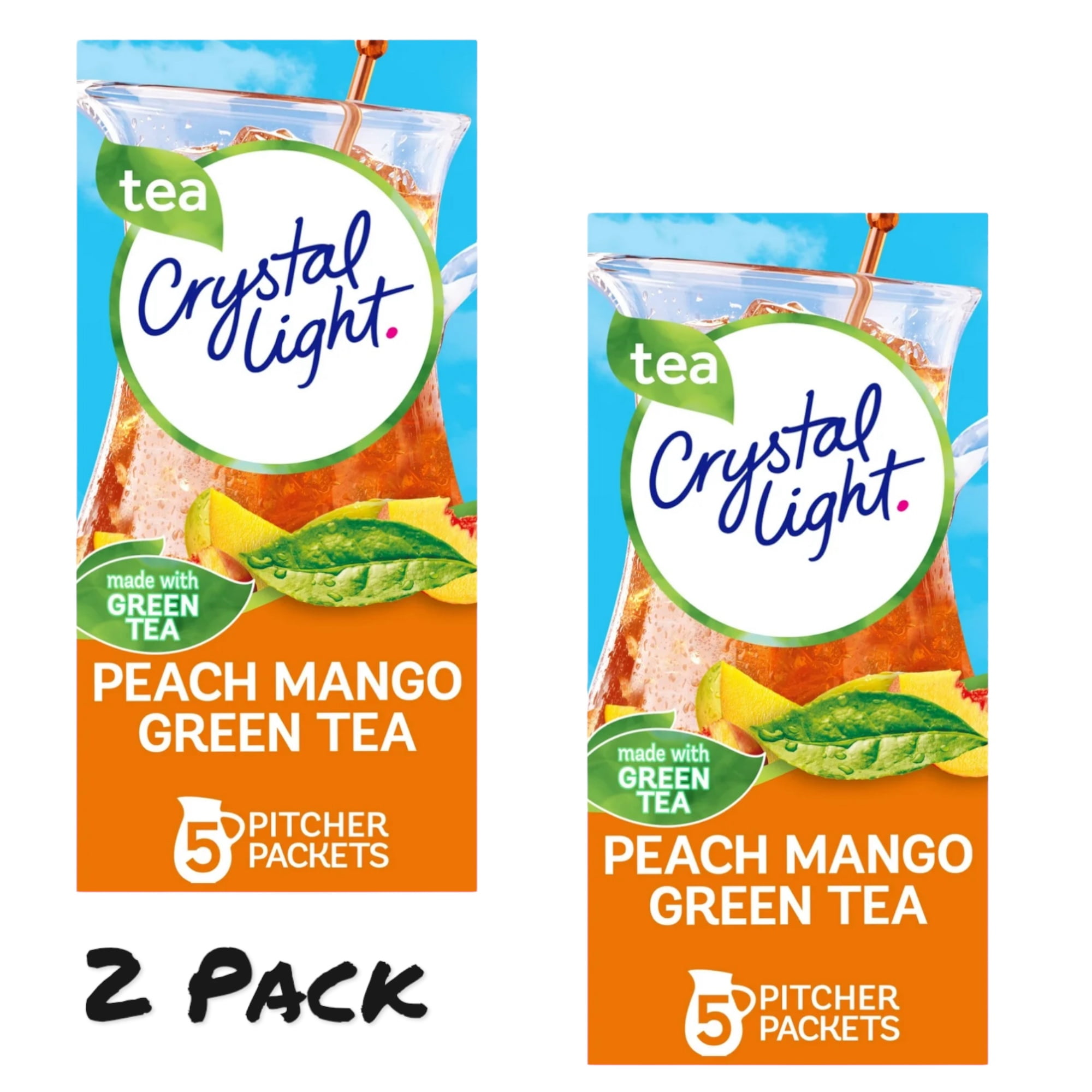(2 Pack) Crystal Light Peach Mango Green Tea Sugar Free Drink Mix, 5 ct ...