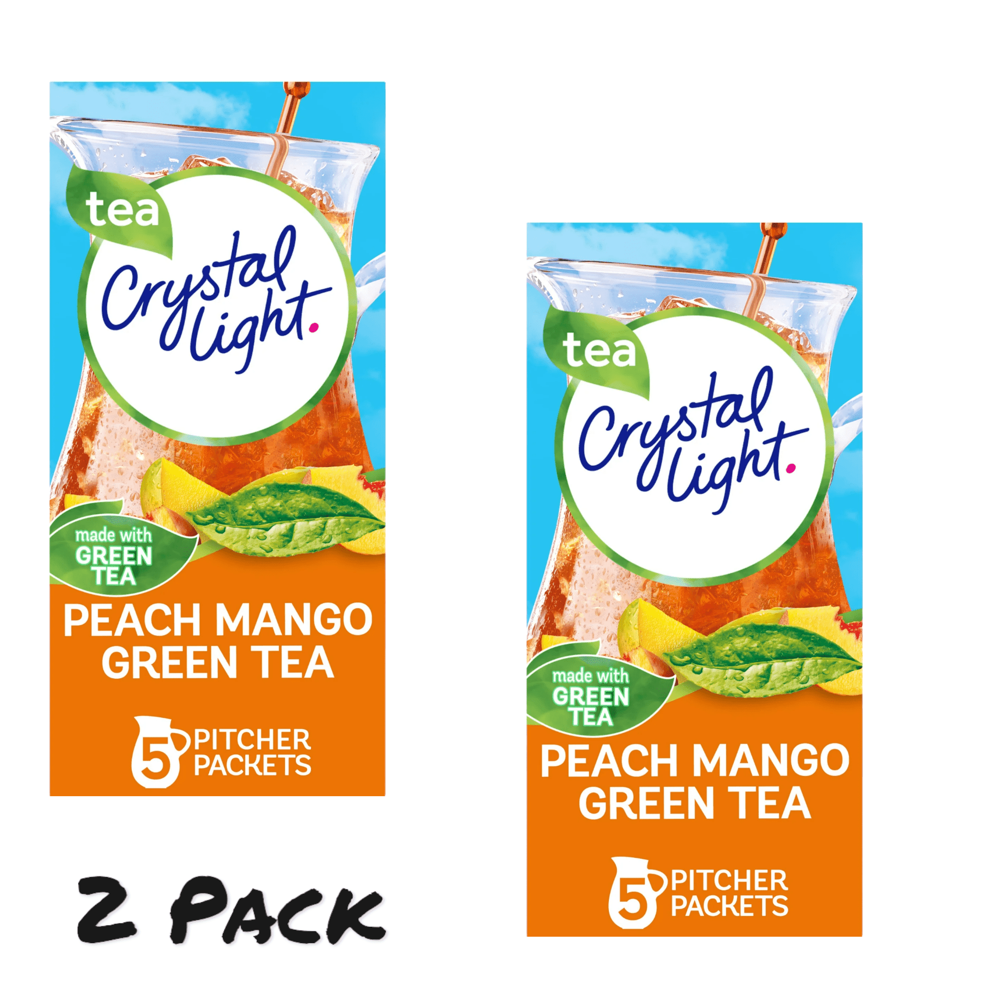 Crystal Light Peach Mango Green Tea Drink Mix, 2 Pack, 5 Pitcher ...