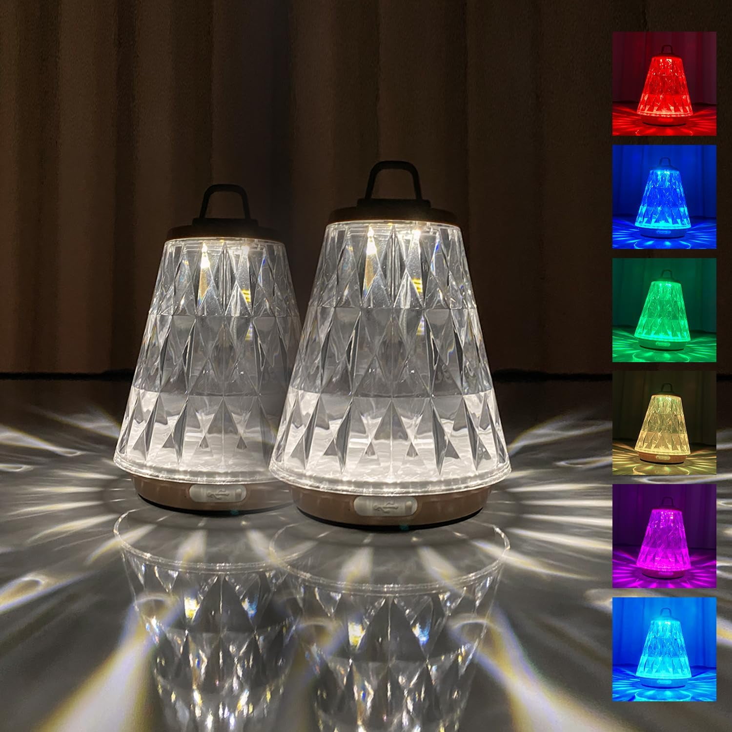 2 Pack Crystal Table Lamp, LED Touch Bedside Table Lamp, USB ...