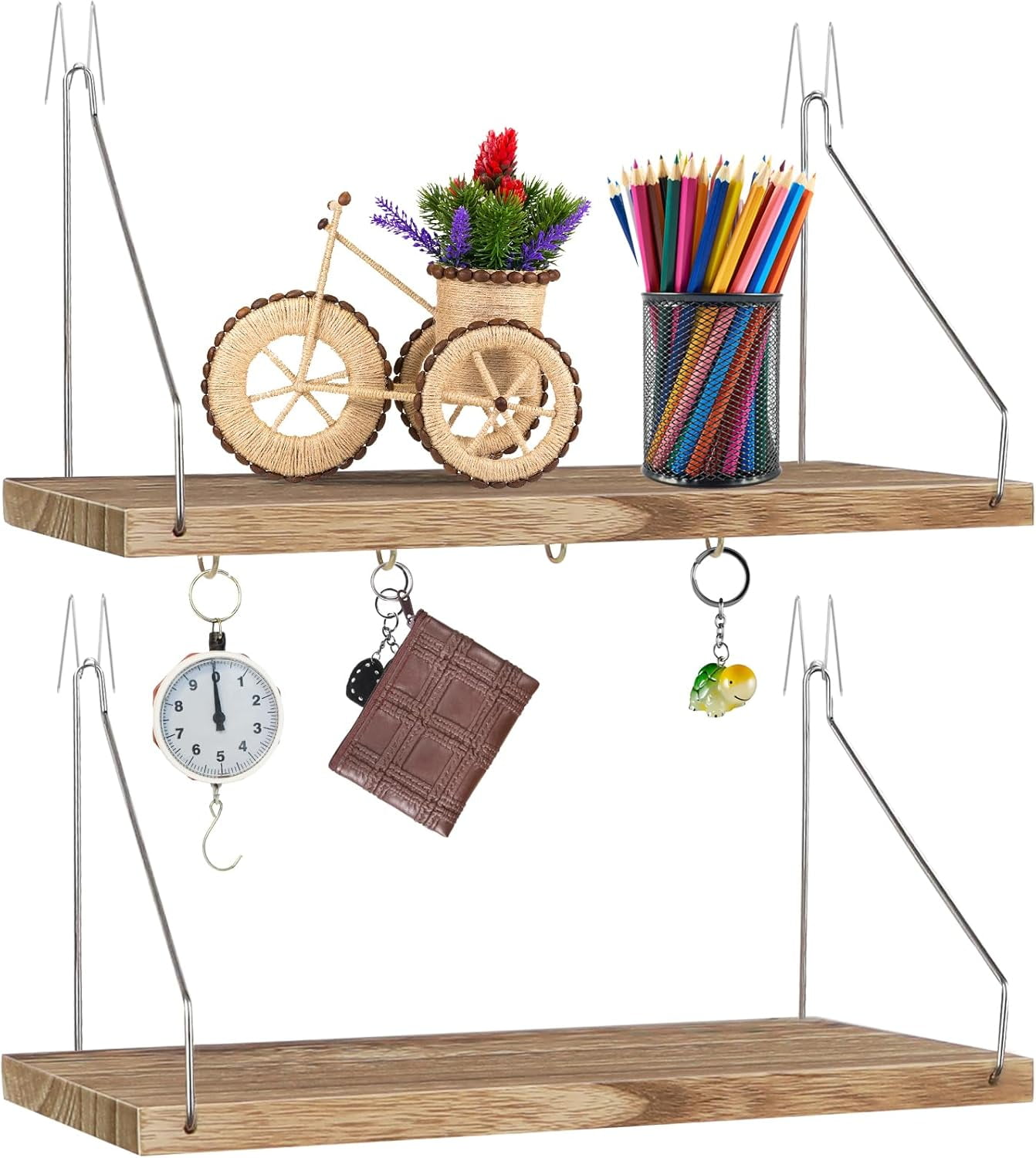 2 Pack Cubicle Wall Shelf with Hooks - 11.8" Wood Organizer for Fabric ...