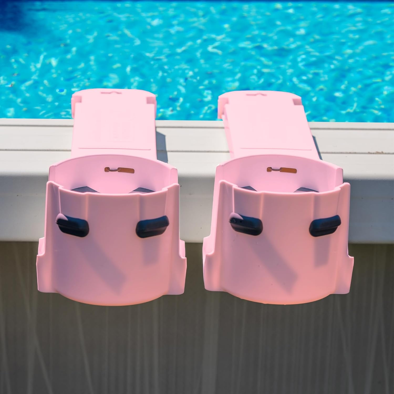 2-Pack Cup Holders for Above Ground Pool | Drink Holder for Square Top Pools | Blush Pink | Must ...