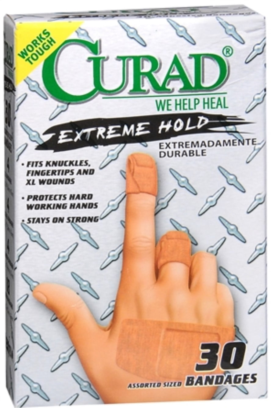 2 Pack - Curad Extreme Hold Bandages Assorted Sizes 30 Each - Walmart.com