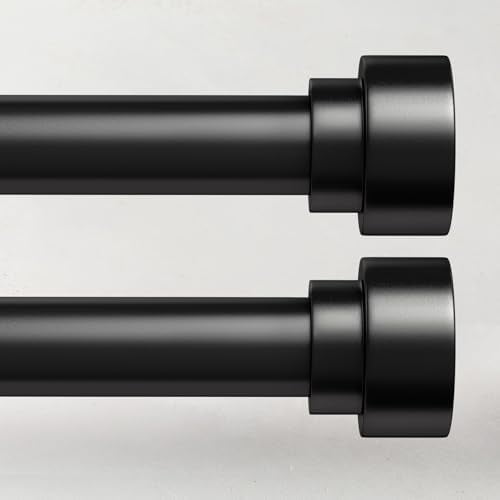 2 Pack Curtain Rods for Windows 66 to 120, 1 Inch Black Adjustable ...