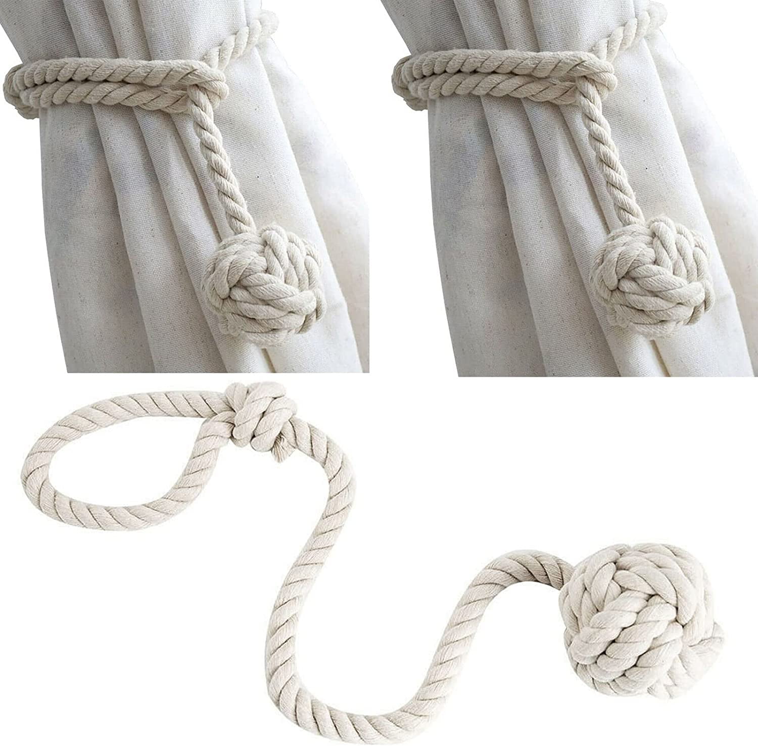 2 Pack Curtain Rope Tiebacks, Retro Handmade Curtain Ropes Holdbacks ...
