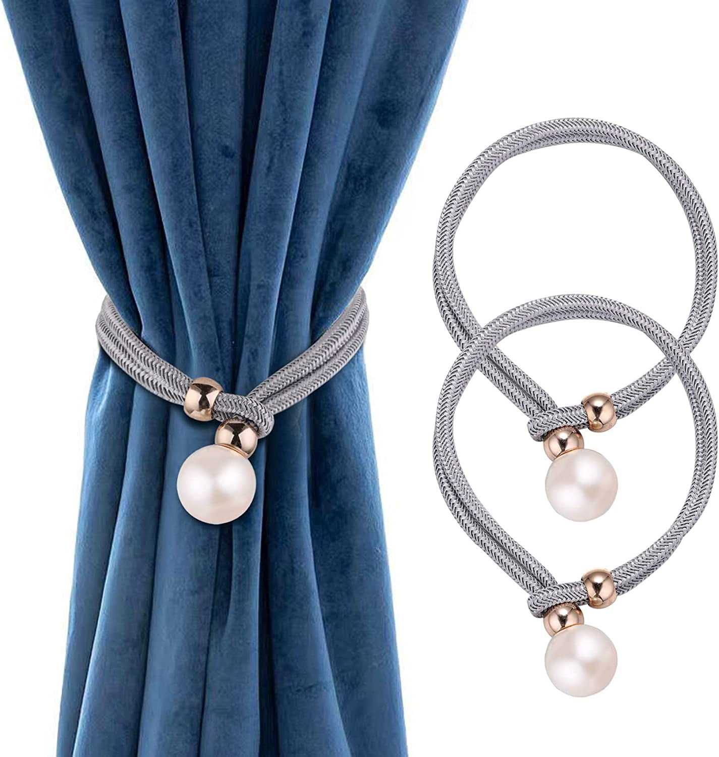 2 Pack Curtain Tiebacks, Adjustable Pull-Out Rope Tie Back with Large ...