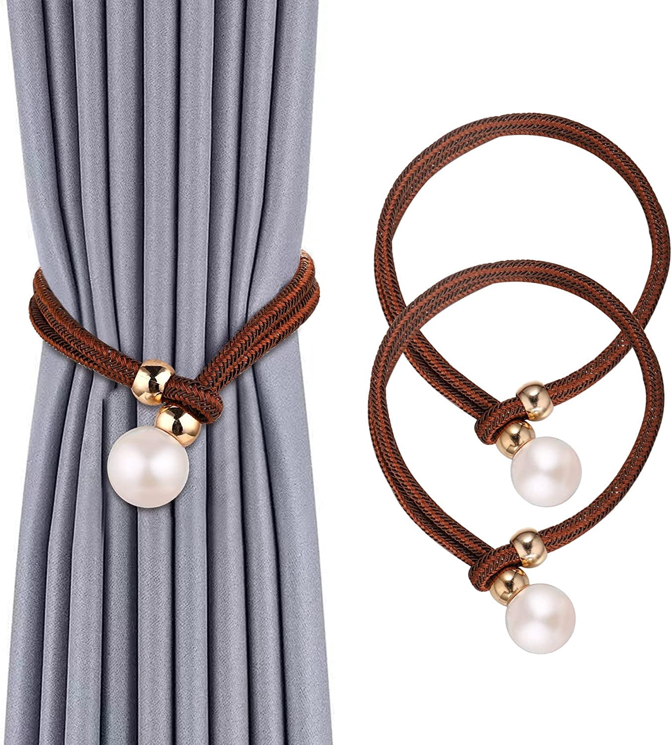 2 Pack Curtain Tiebacks, Adjustable Pull-Out Rope Tie Back with Large ...