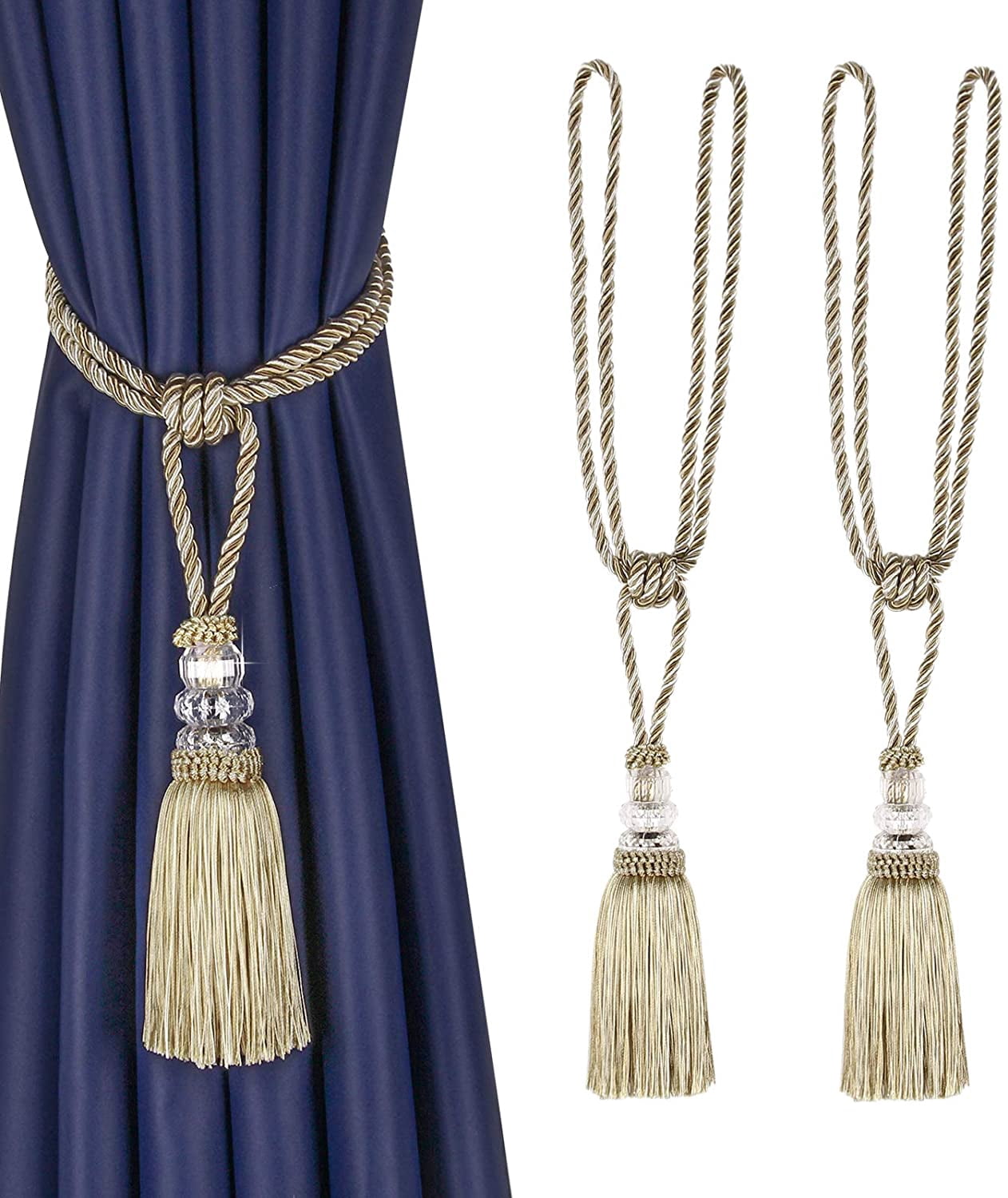2 Pack Curtain Tiebacks Hand-Woven Crystal Holdbacks Home Decorative ...