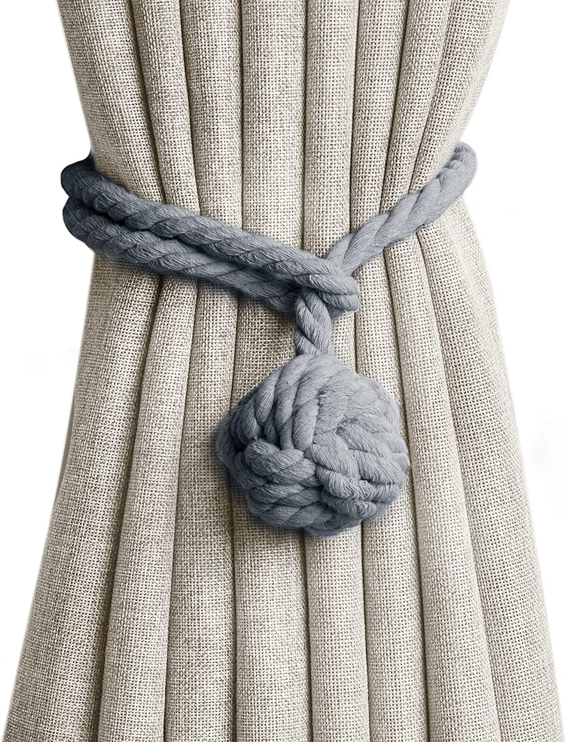2 Pack Curtain Tiebacks,Handmade Cotton Knot Ball Rope Tieback for ...