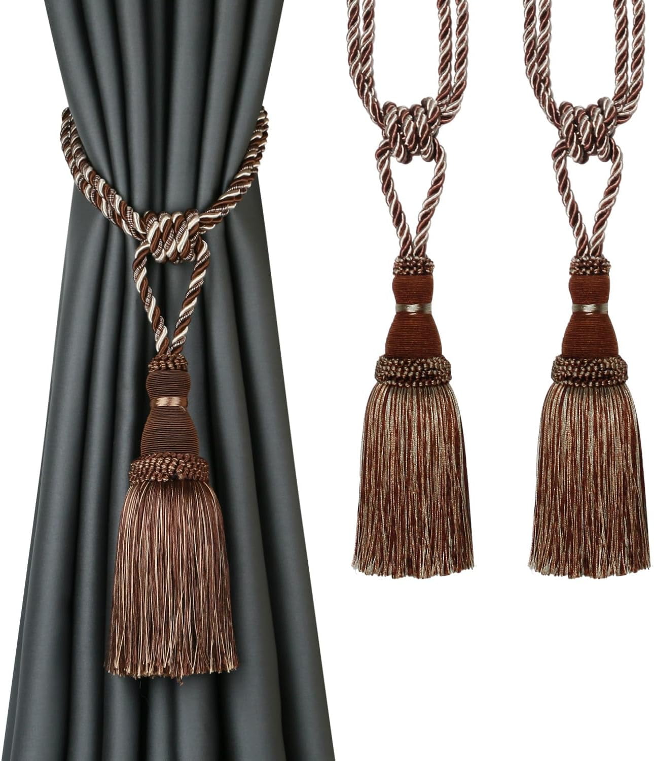 2 Pack Curtain Tiebacks Tassel Drapery Tie-Backs Rope Handmade ...