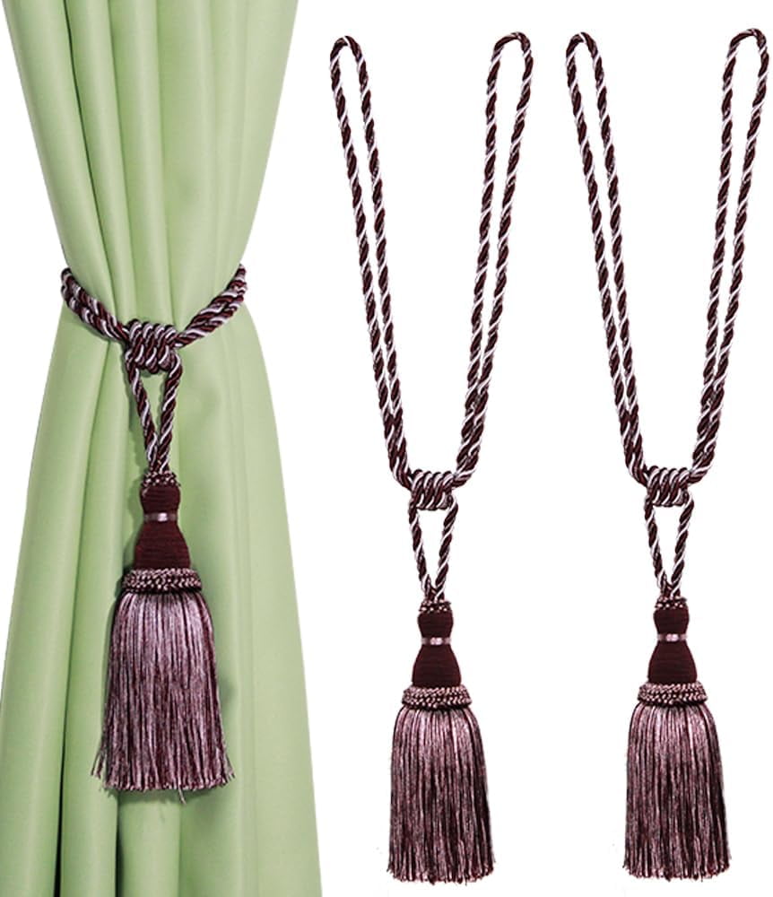 2 Pack Curtain Tiebacks Tassel Drapery Tie-Backs Rope Handmade ...
