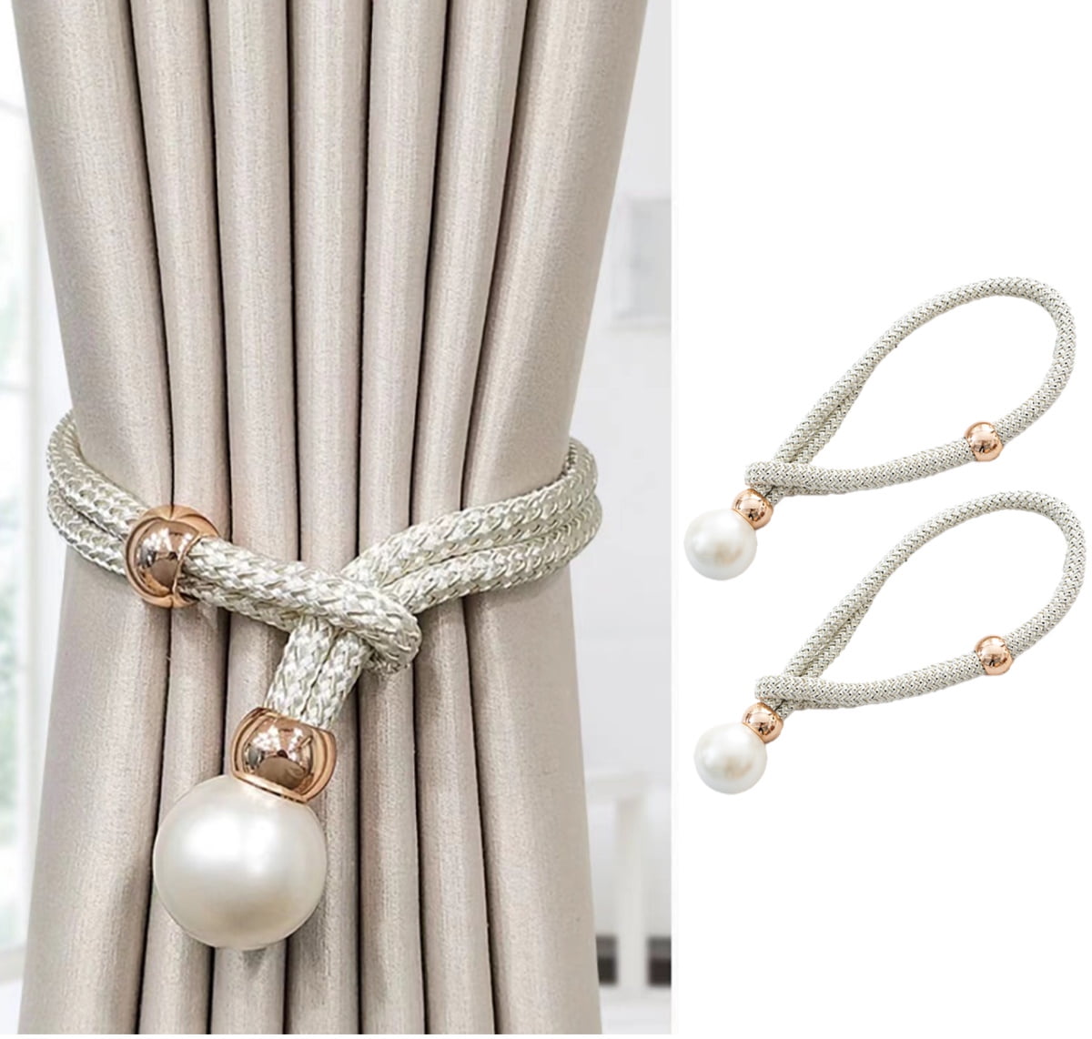 2[Pack] Curtain Ties, Pearl Curtain Tiebacks Decorative Rope Modern ...