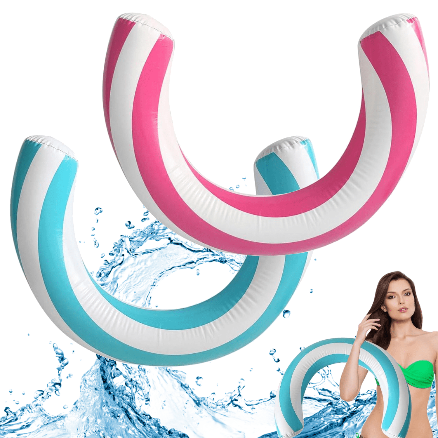 2 Pack Curved Pool Float,Blue and Pink Inflatable Pool Noodles,Sealed ...
