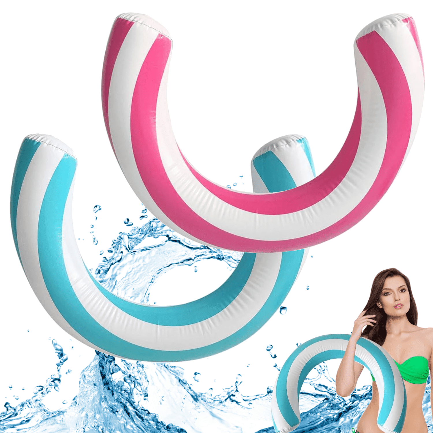 2 Pack Curved Pool Float,Blue and Pink Inflatable Curved Inflatable ...