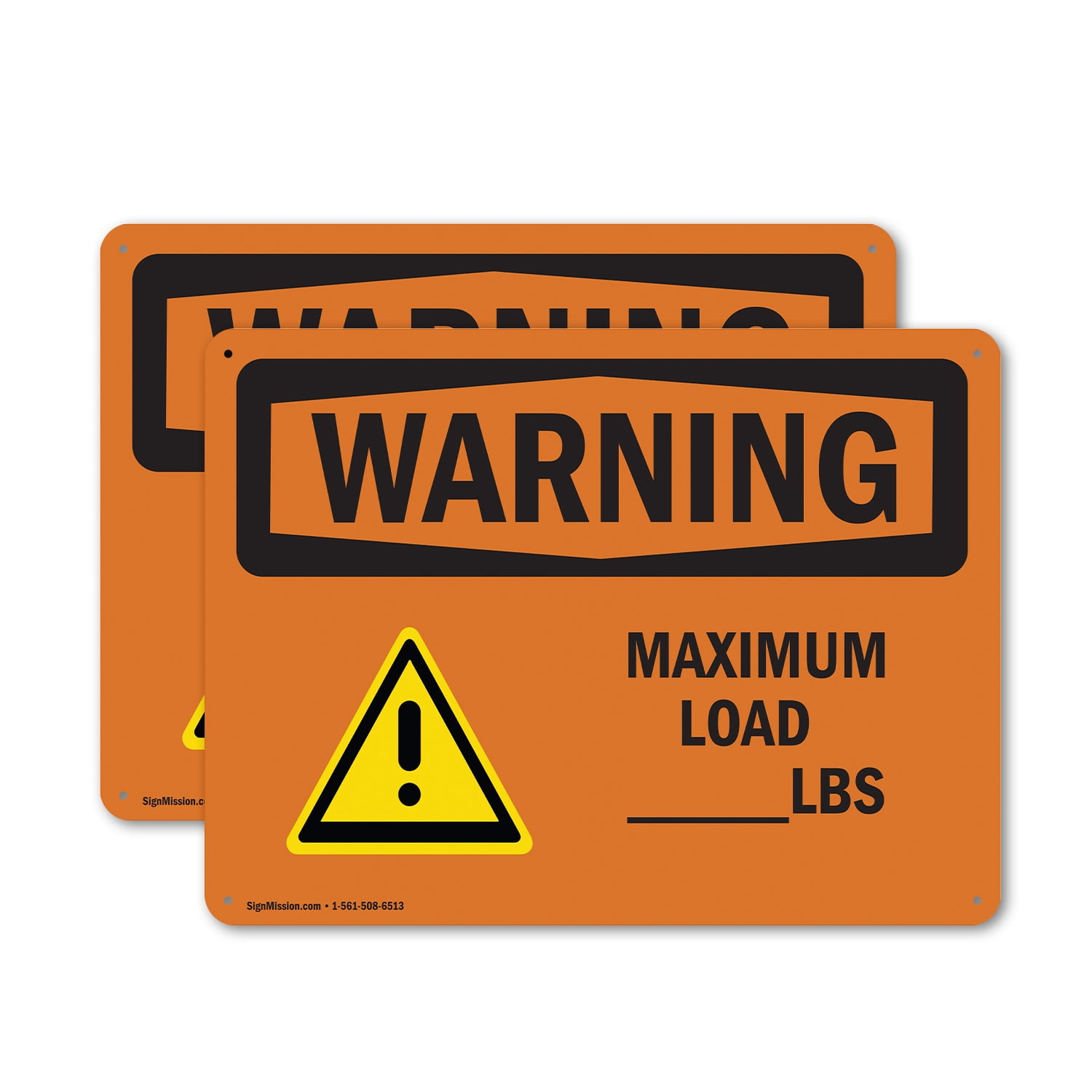 (2 Pack) Custom Maximum Load - Lbs OSHA Warning Sign 24 Inch X 18 Inch ...