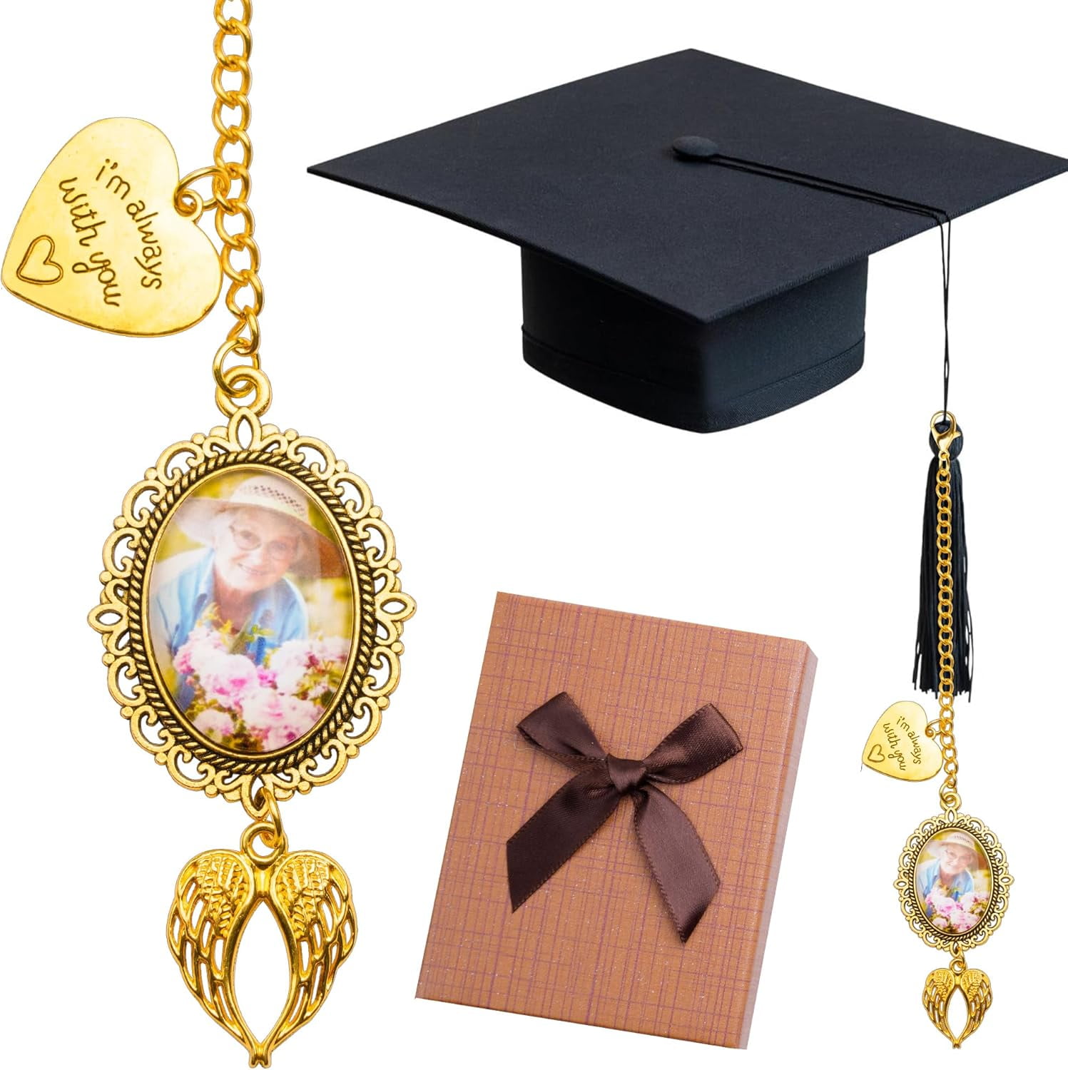 2 Pack Custom Memorial Graduation Cap Photo Charm Class of 2025 Tassel ...