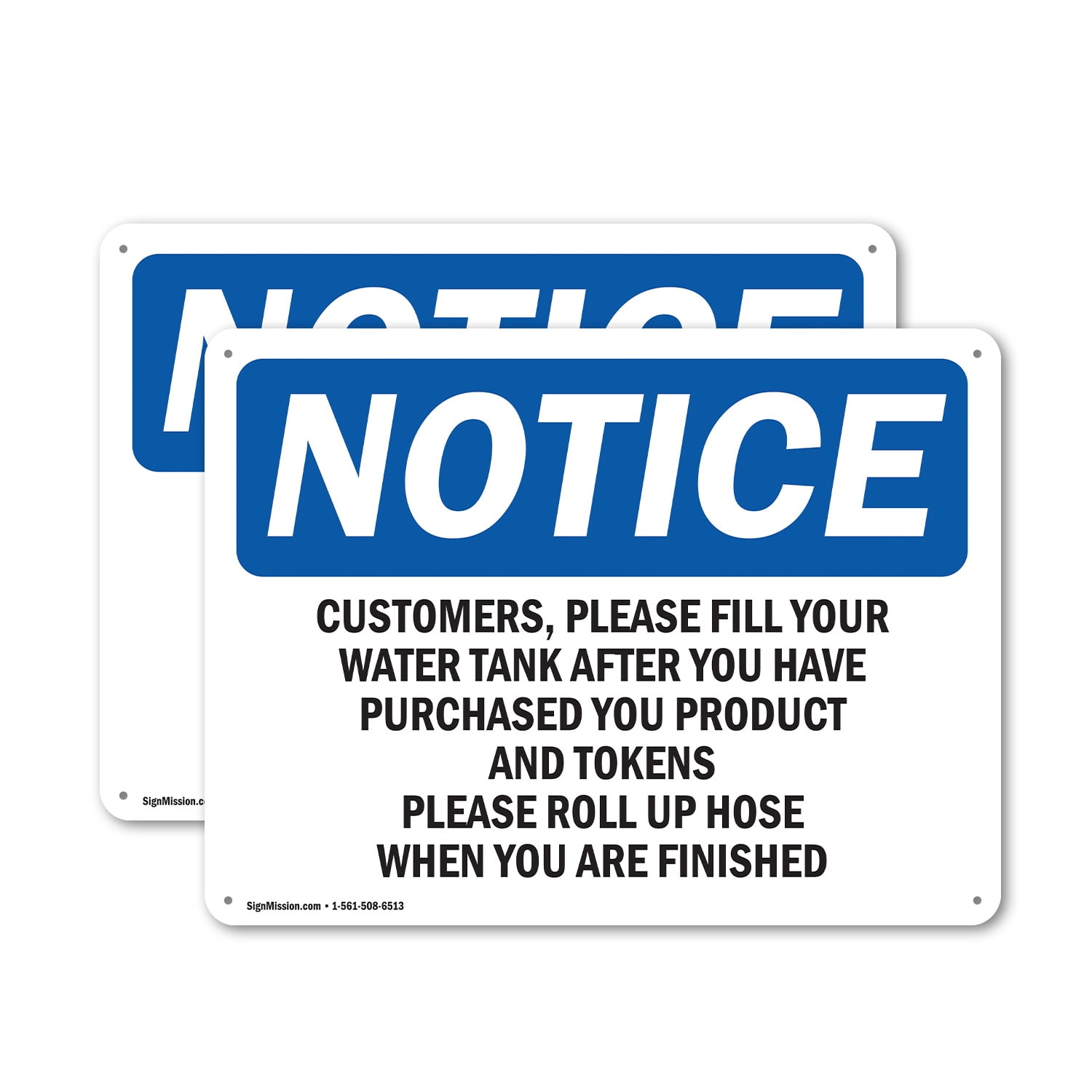 (2 Pack) Customers Please Fill Your Water Tank After OSHA Notice Sign ...