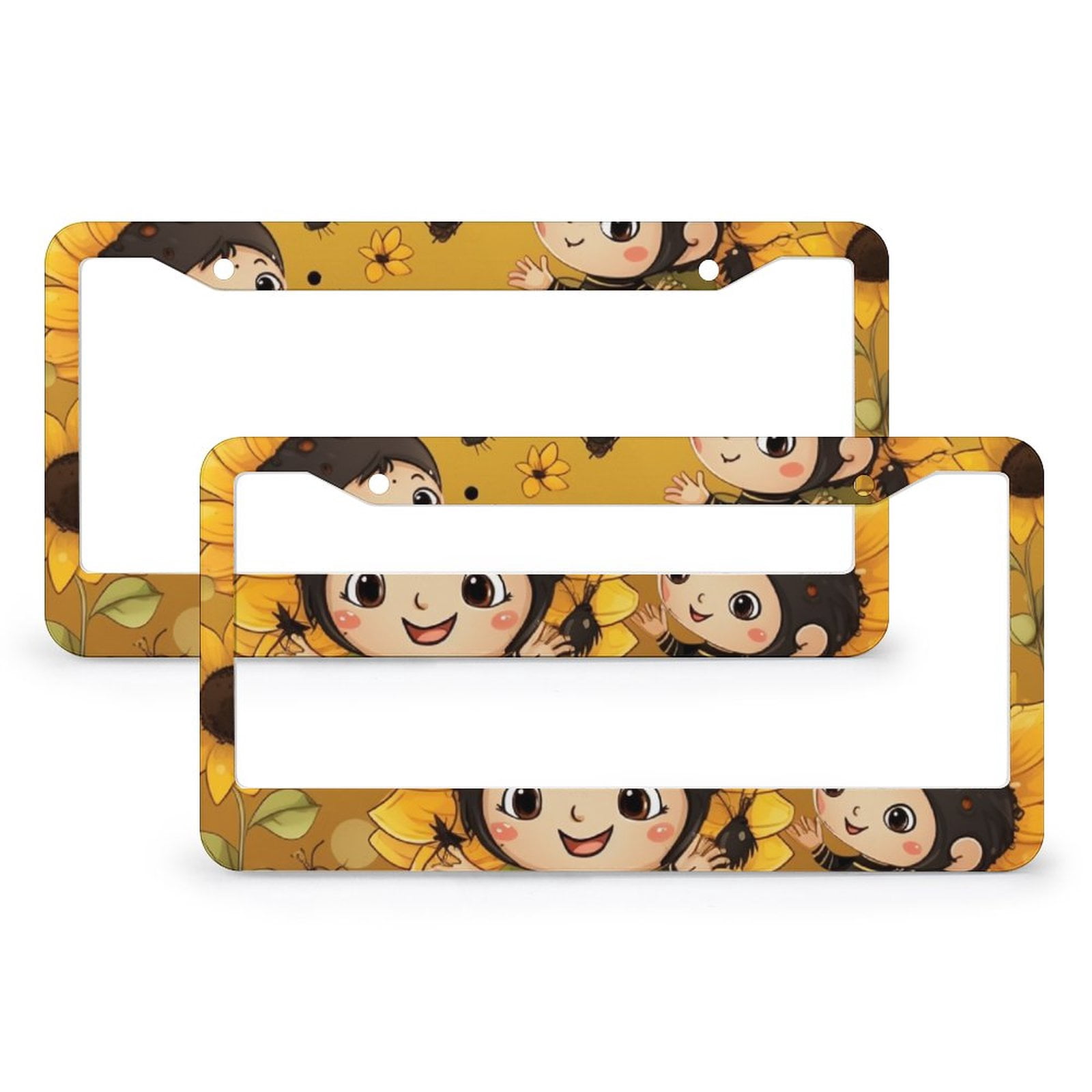 2 Pack Cute Baby Bees And Sunflowers License Plate Cover Cute Cartoon ...