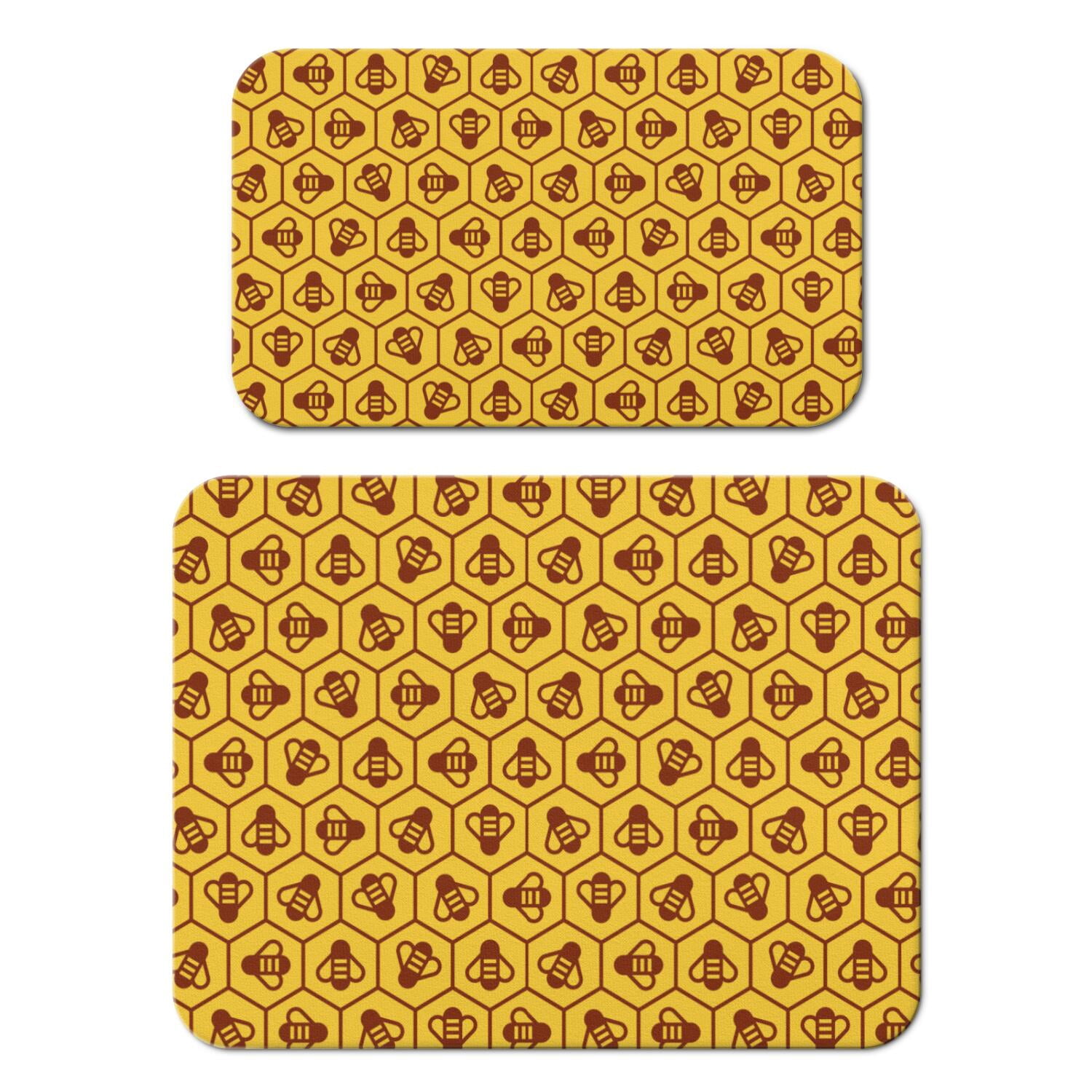 2 Pack Cute Bee Print Coffee Maker Mat Set - Absorbent Non-Slip Cartoon ...