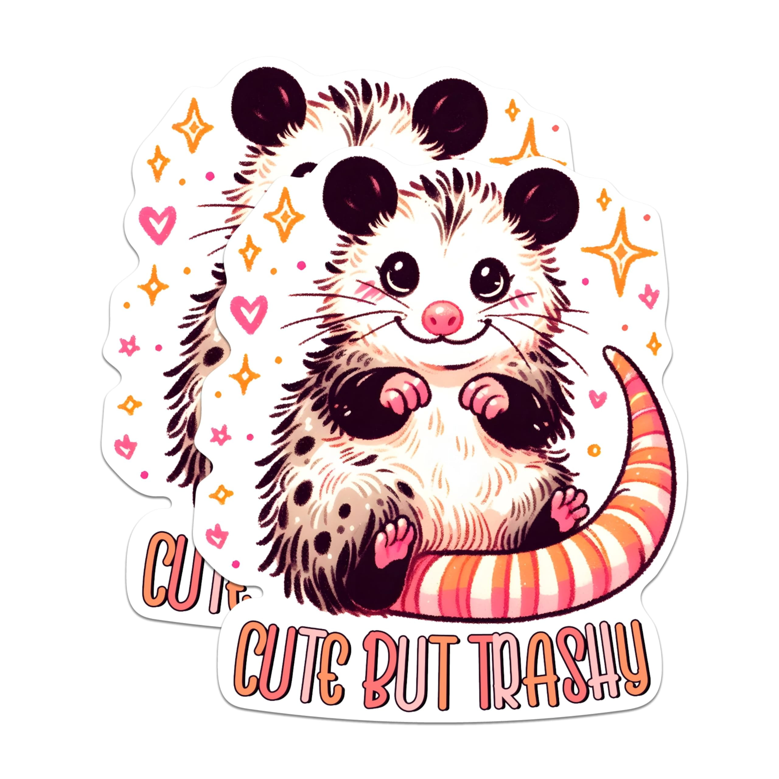 (2 Pack) Cute But Trashy Possum Stickers - Funny Cute Possum Animal ...