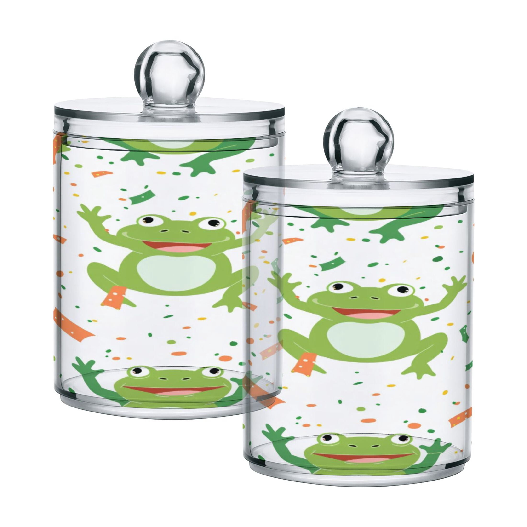 2 Pack Cute Cartoon Frogs with Confetti Qtip Holder Dispenser Clear ...