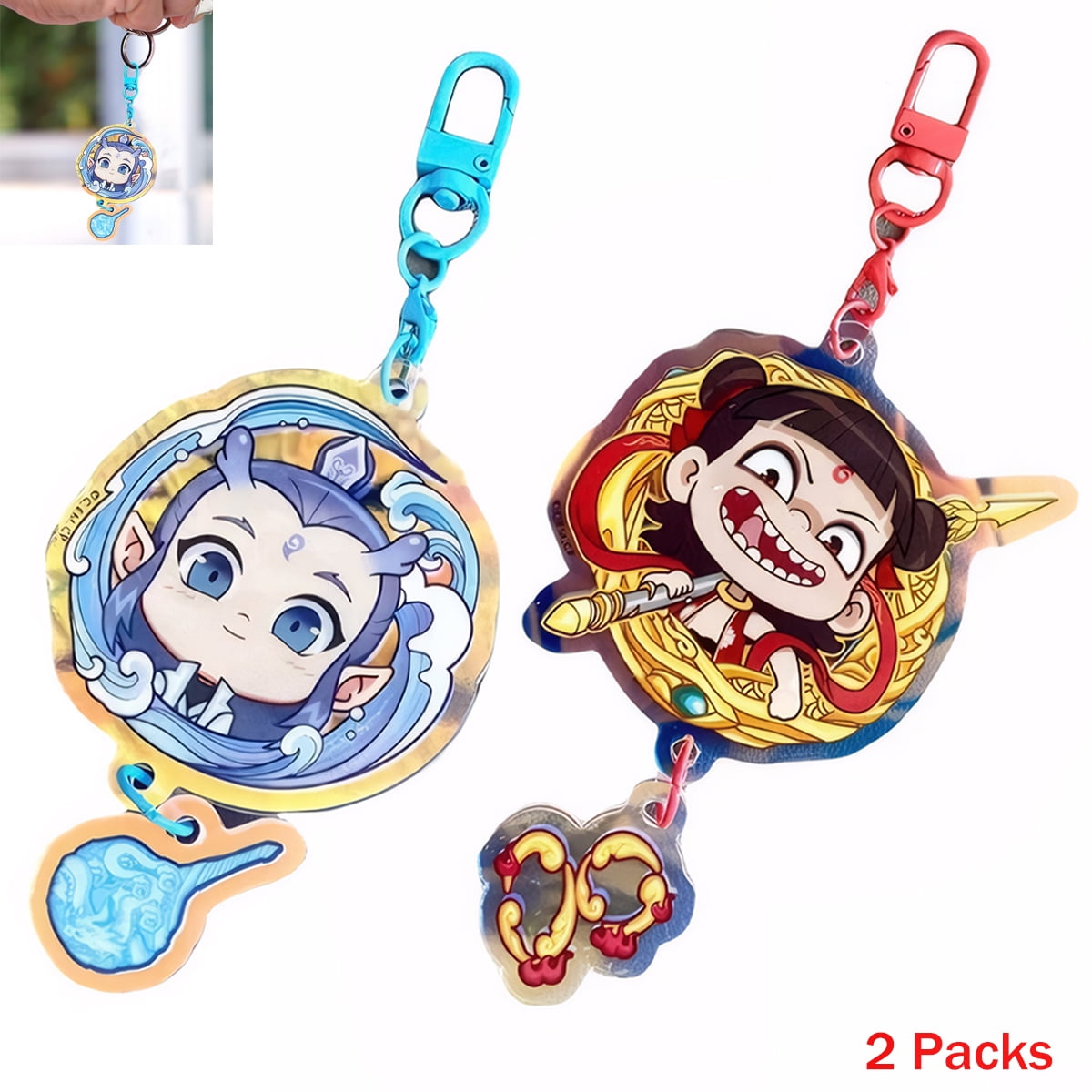 2 Pack Cute Cartoon Keychain, Ne Zha and Ao Bing Acrylic Keychain, Ne ...