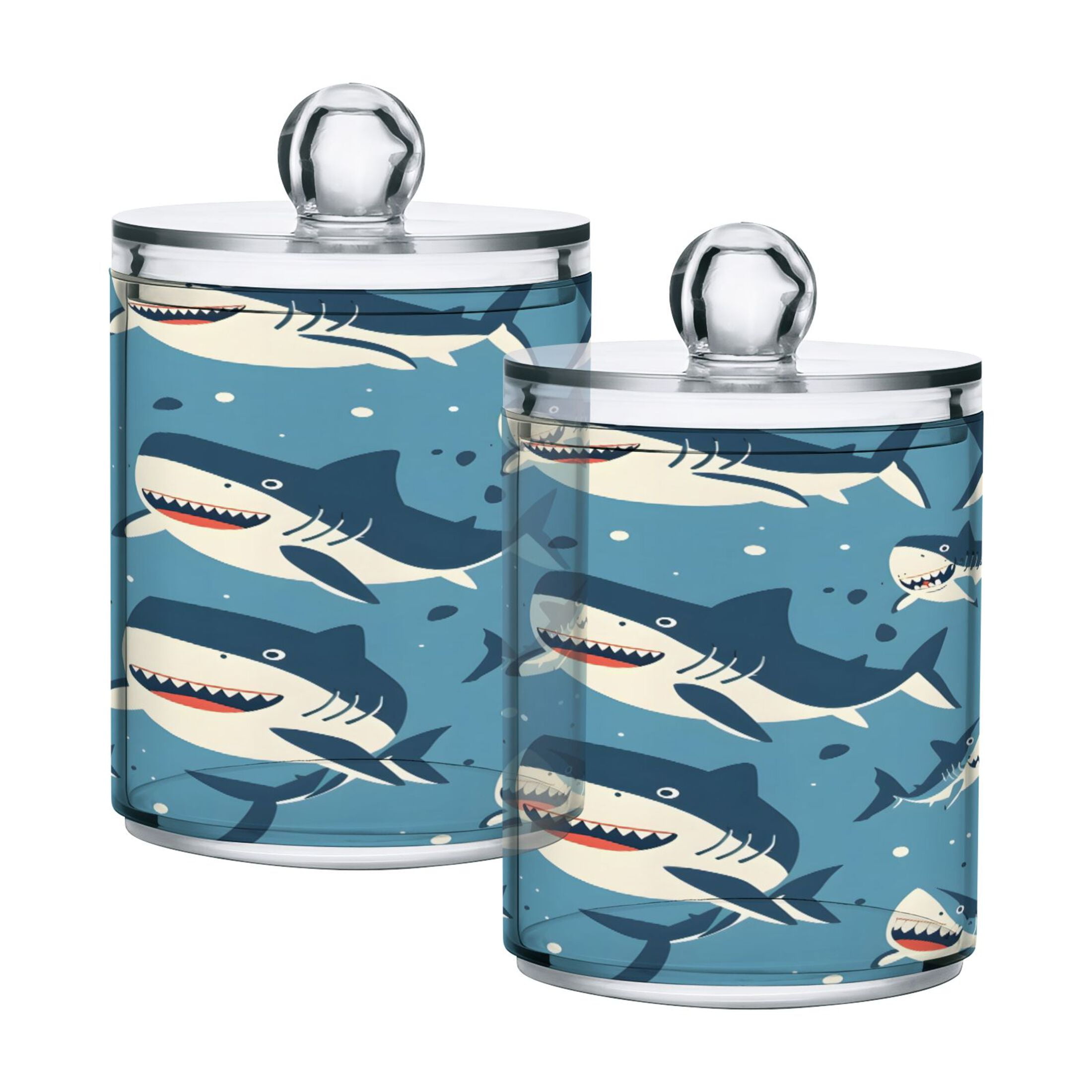 2 Pack Cute Cartoon Sharks Qtip Holder Dispenser Clear Plastic Storage ...