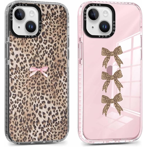 2 Pack Cute Cheetah Print Phone Case for iPhone 15 Pink Bow Case 6.1 ...