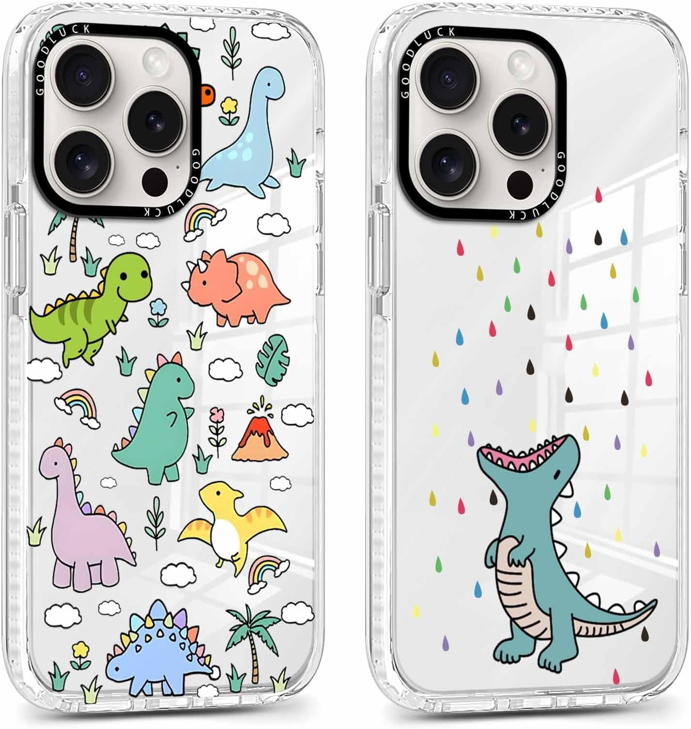 2 Pack Cute Clear Cartoon Animals Dinosaur Phone Case for iPhone 16 Pro ...