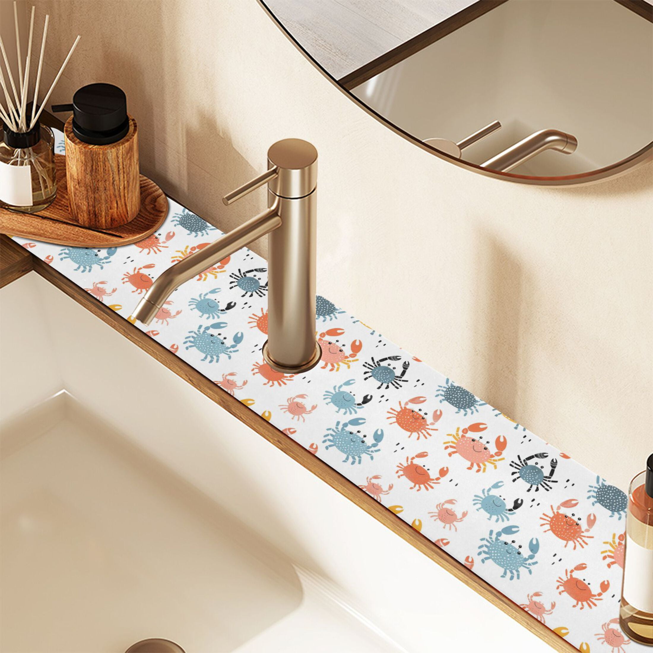 2 Pack Cute Colorful Crabs Faucet Mat for Kitchen Sink 30'' Sink Splash ...